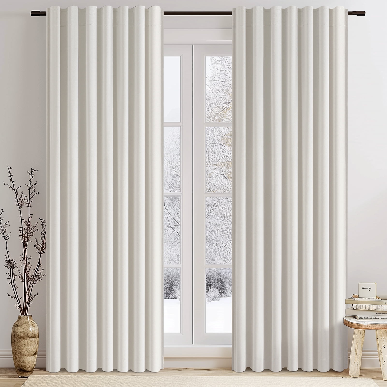 Topfinel Cream Velvet Blackout Curtains 96 Inch Long, 100% Blackout ...