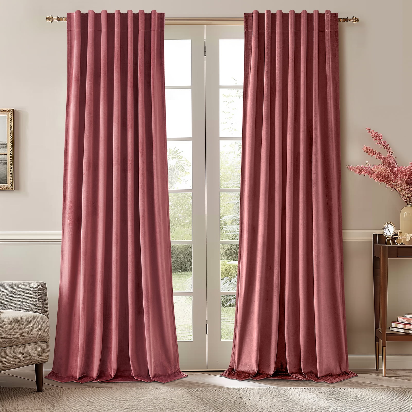Topfinel Dusty Rose Velvet Blackout Curtains 96 Inches Long, 100% ...