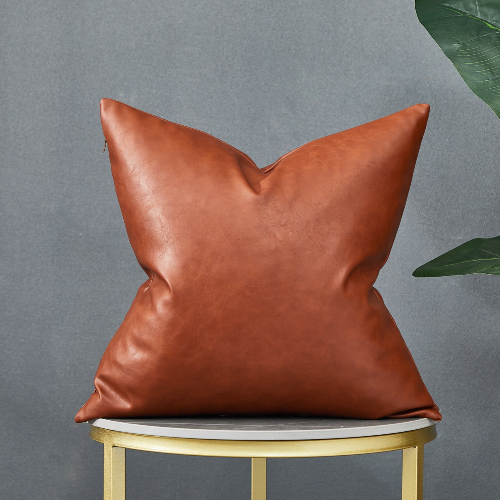 Topfinel Faux Leather Decorative Square Throw Pillow Cover for Living ...