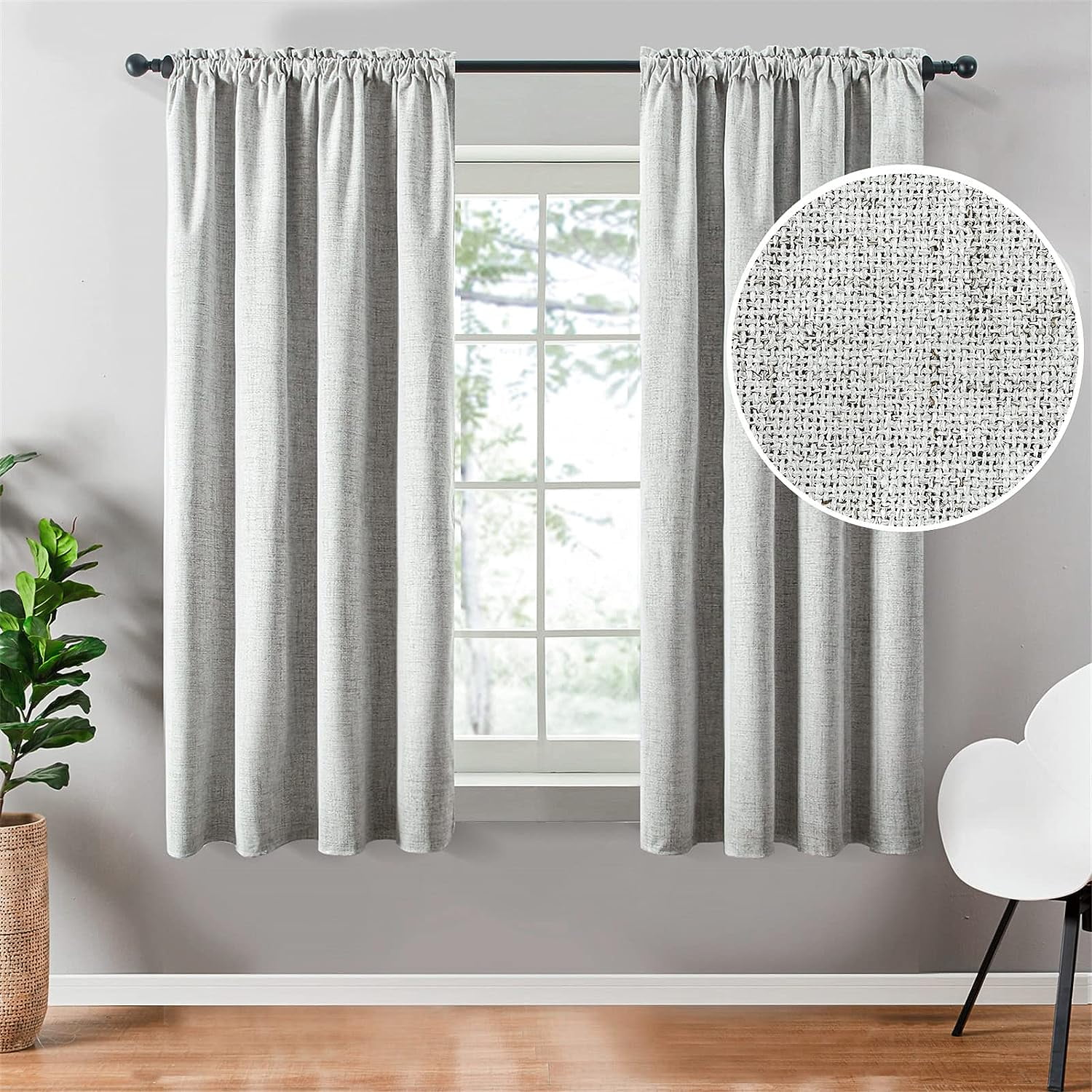 Topfinel Faux Linen 100% Blackout Heavy Curtains 63 inches Length for ...