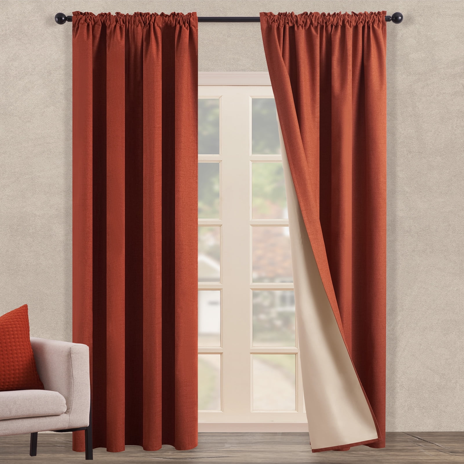 Topfinel Faux Linen 100% Blackout Heavy Curtains 96 inches Length for ...