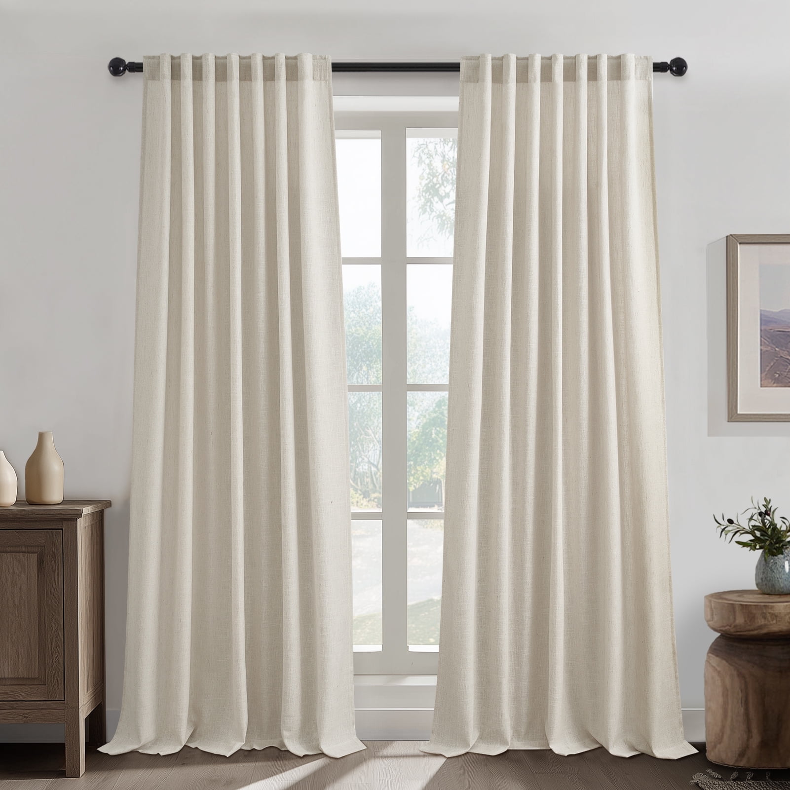 Topfinel Flax linen Curtains 84 Inch Long for Living Room Bedroom ...