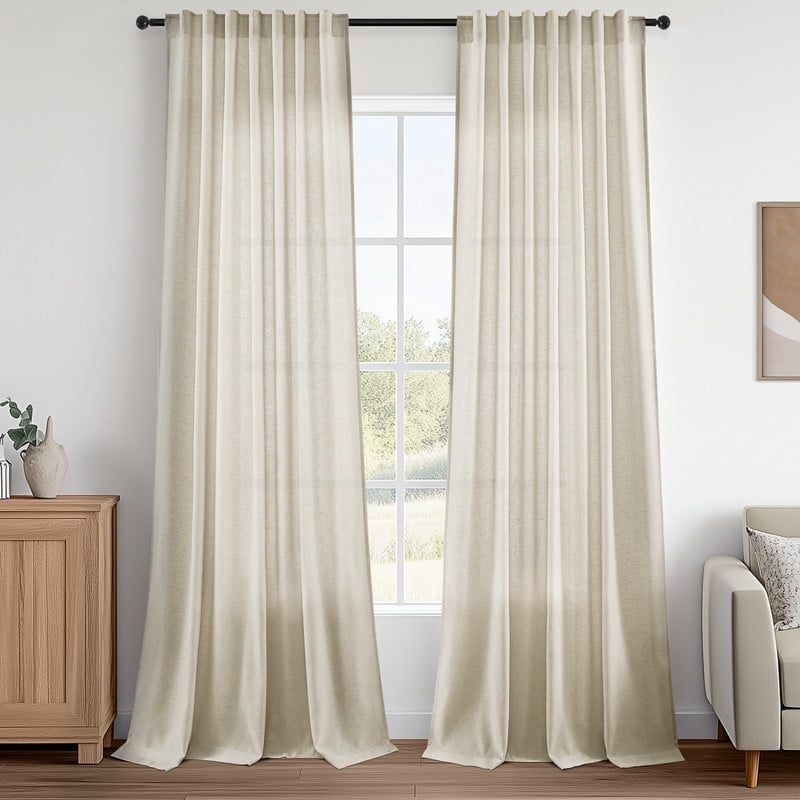 Topfinel Oatmeal Linen Curtains 96 Inches Long for Living Room,Back Tab ...