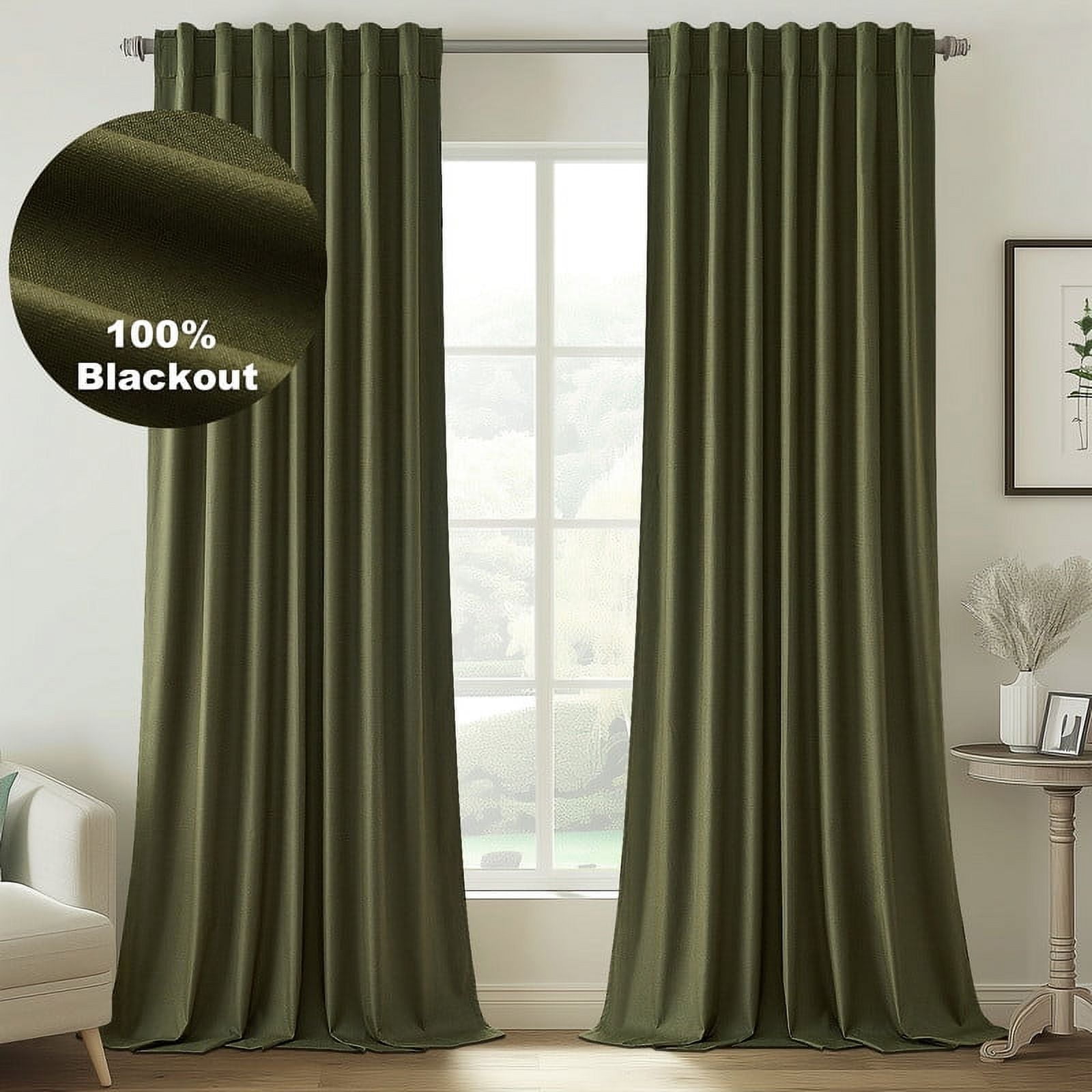 Top Finel Green Linen 100% Blackout Pleated Window Shades, 52" x 90 ...