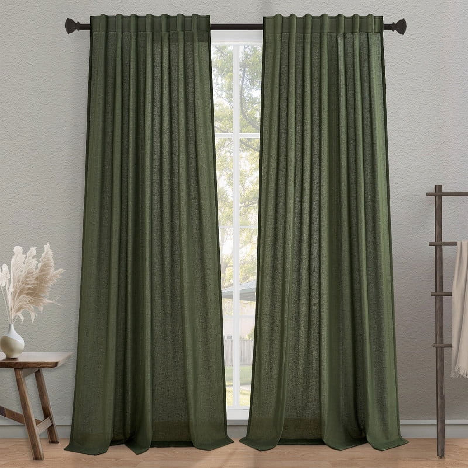 Topfinel Olive Green Linen Semi Sheer Curtains 96 Inches Long,Spring ...