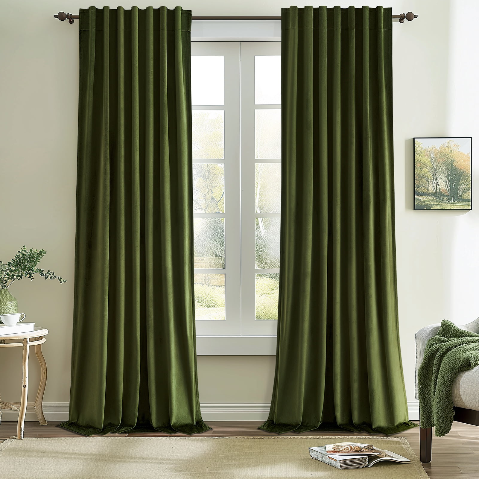 Free Shipping! Topfinel Olive Green Velvet Blackout Curtains, 90 Inch ...