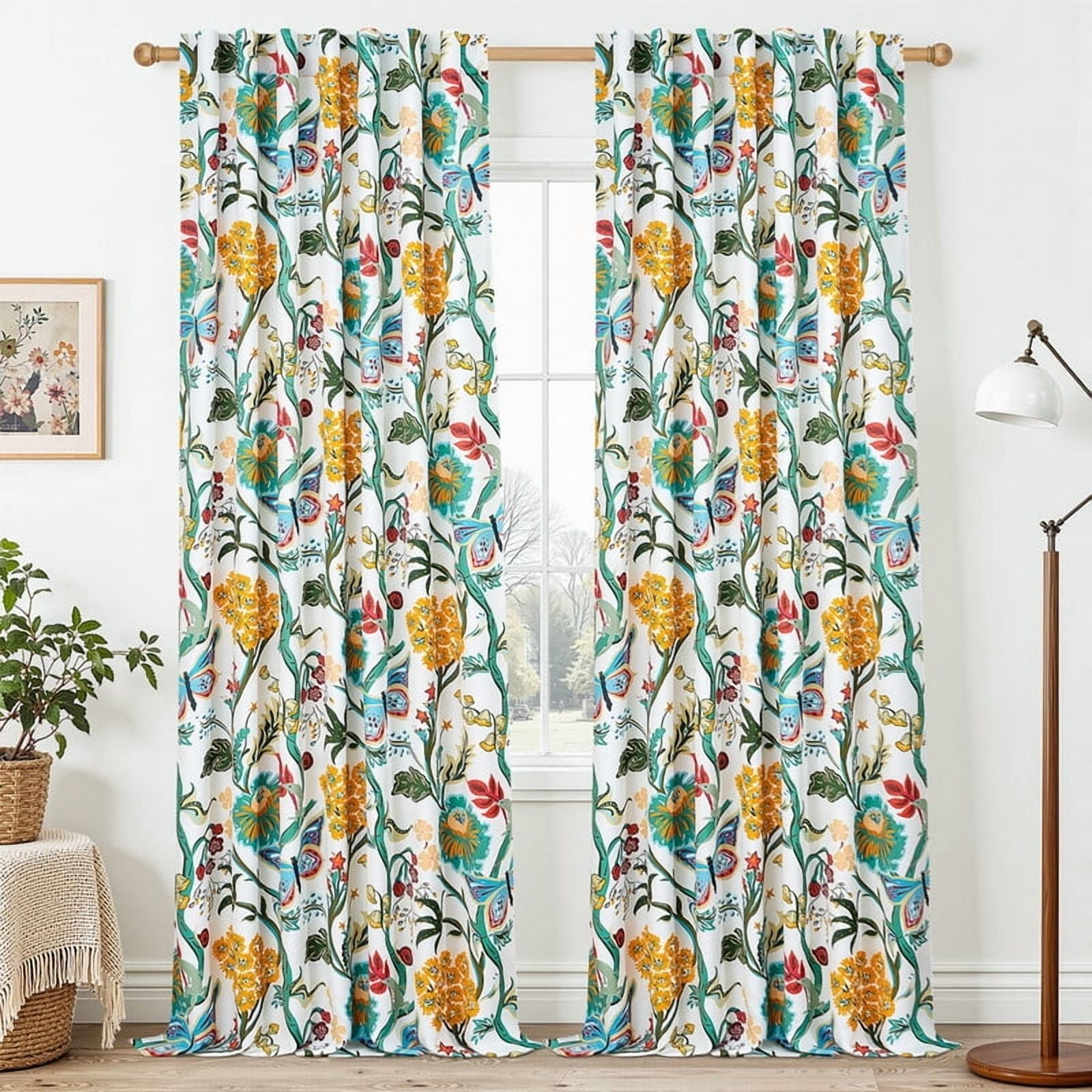 Topfinel Sage Green Floral Butterfly Print Curtains Farmhouse Bohemian ...