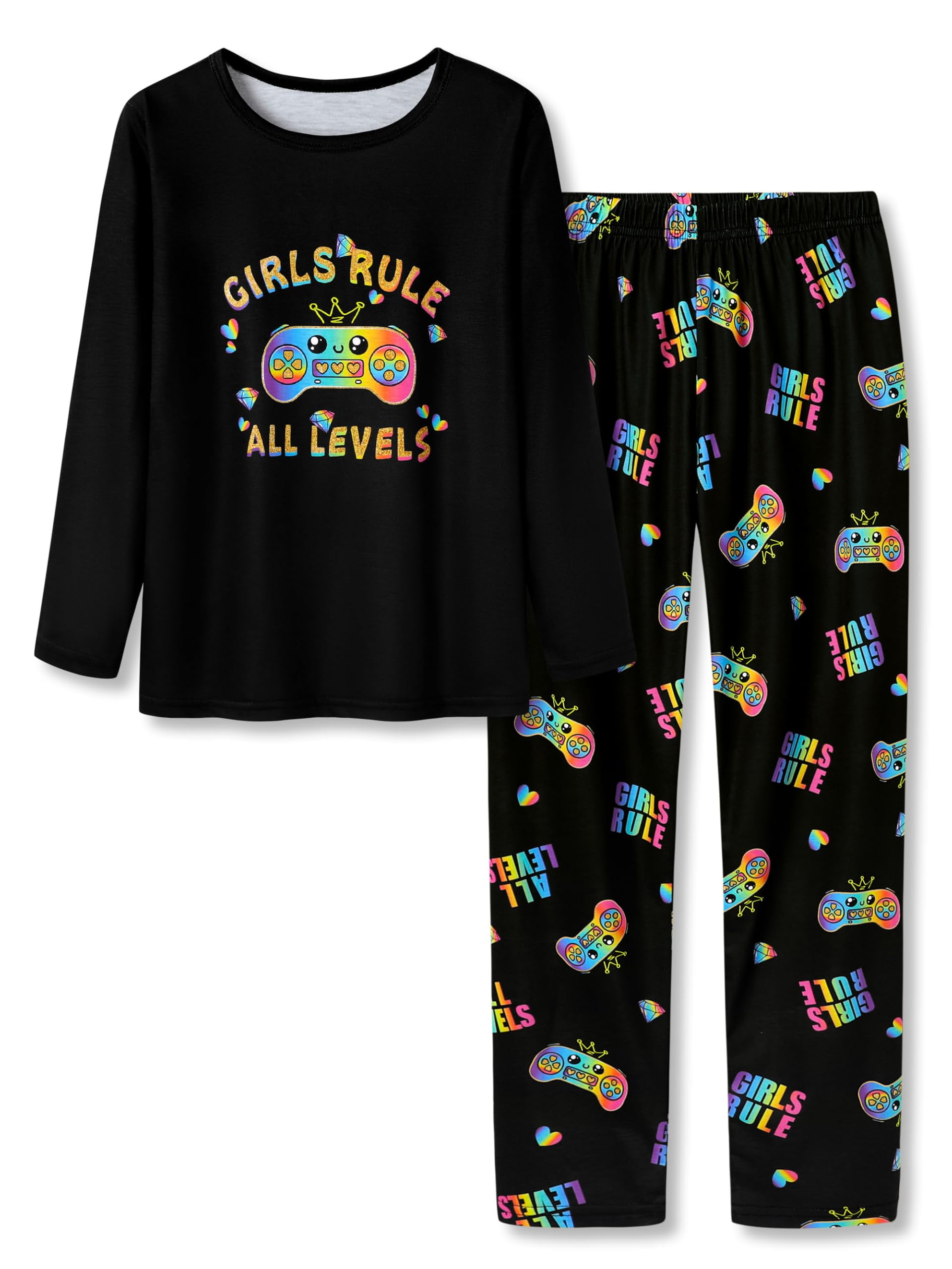 Topgal 2-Piece Trendy Girls Pajamas Long Sleeves and Pants Lovely Gamer ...
