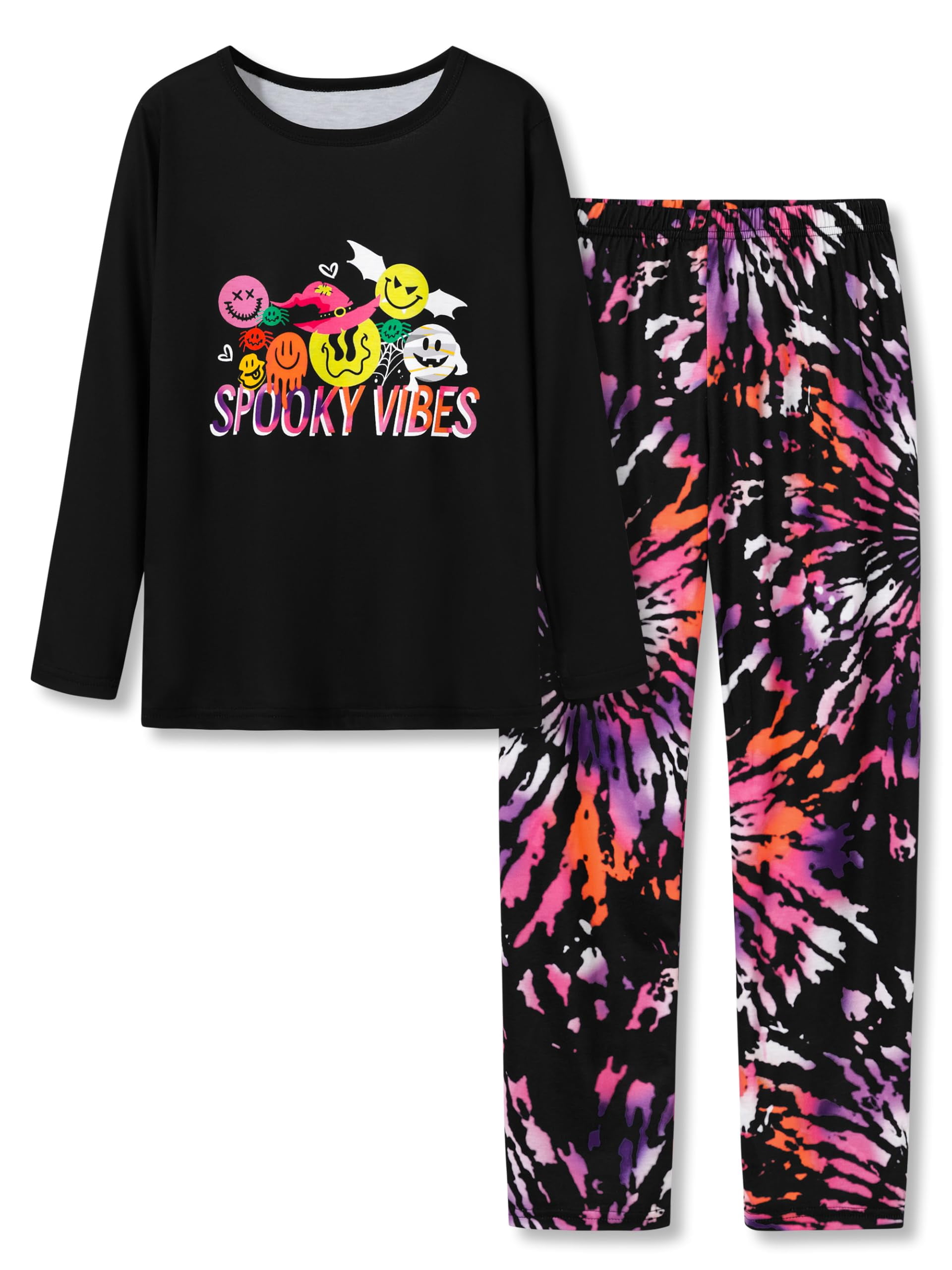 Topgal Cute Halloween Spooky Pajamas for Teen Girls Tie Dye Long Sleeve ...