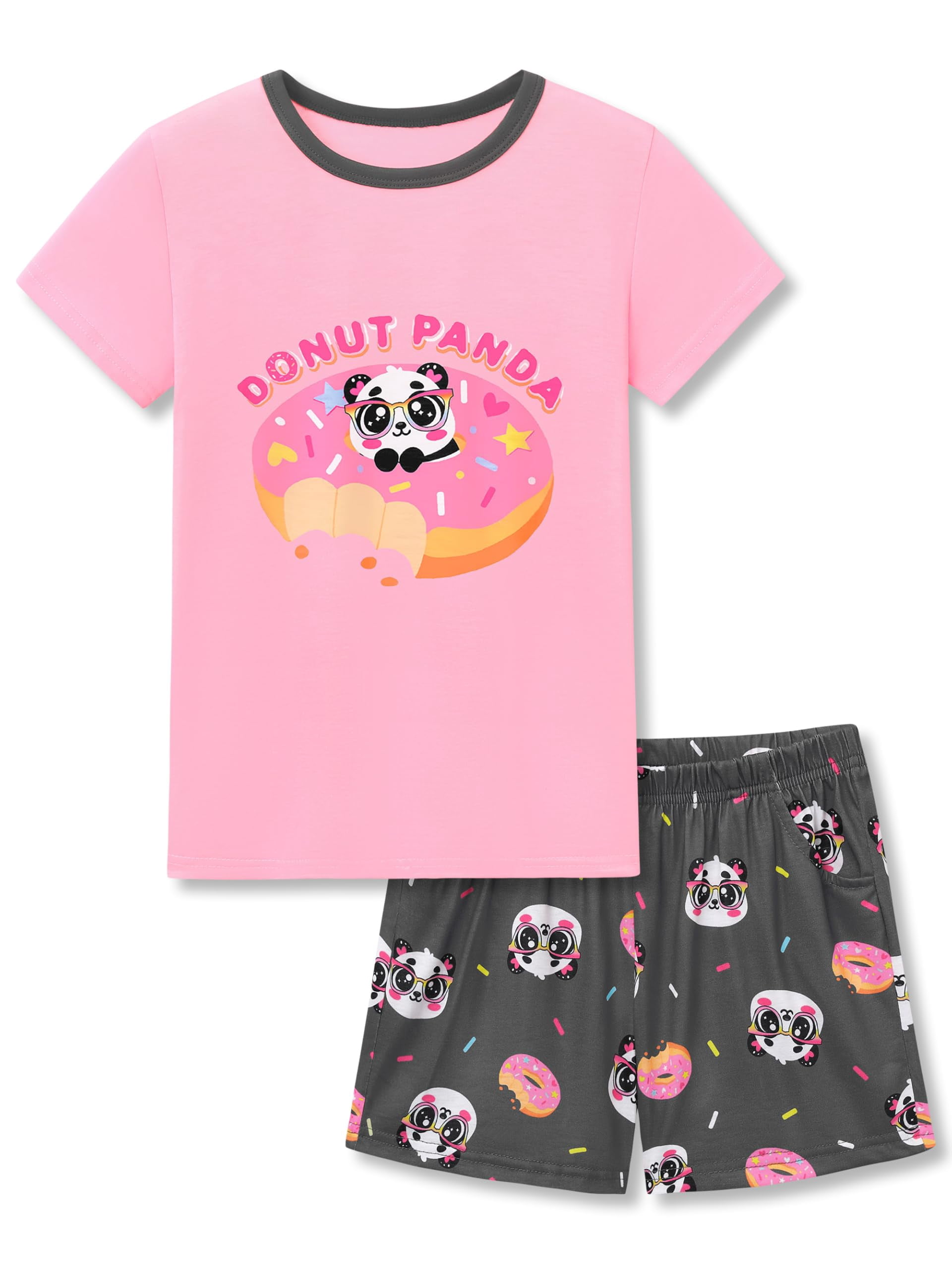 Topgal Girls Panda Pajamas Tee and Shorts Summer Donut Matching ...