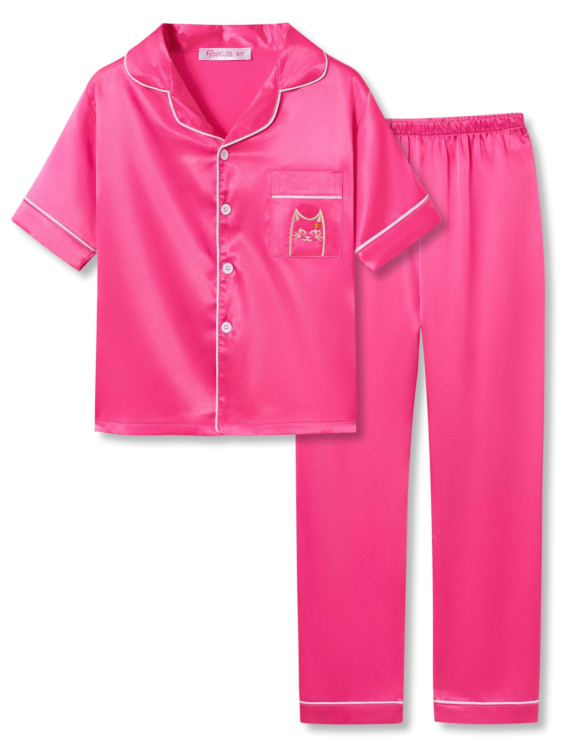 Topgal Girls Satin Pajamas Button Up Sleepwear for Teens Short Sleeve ...