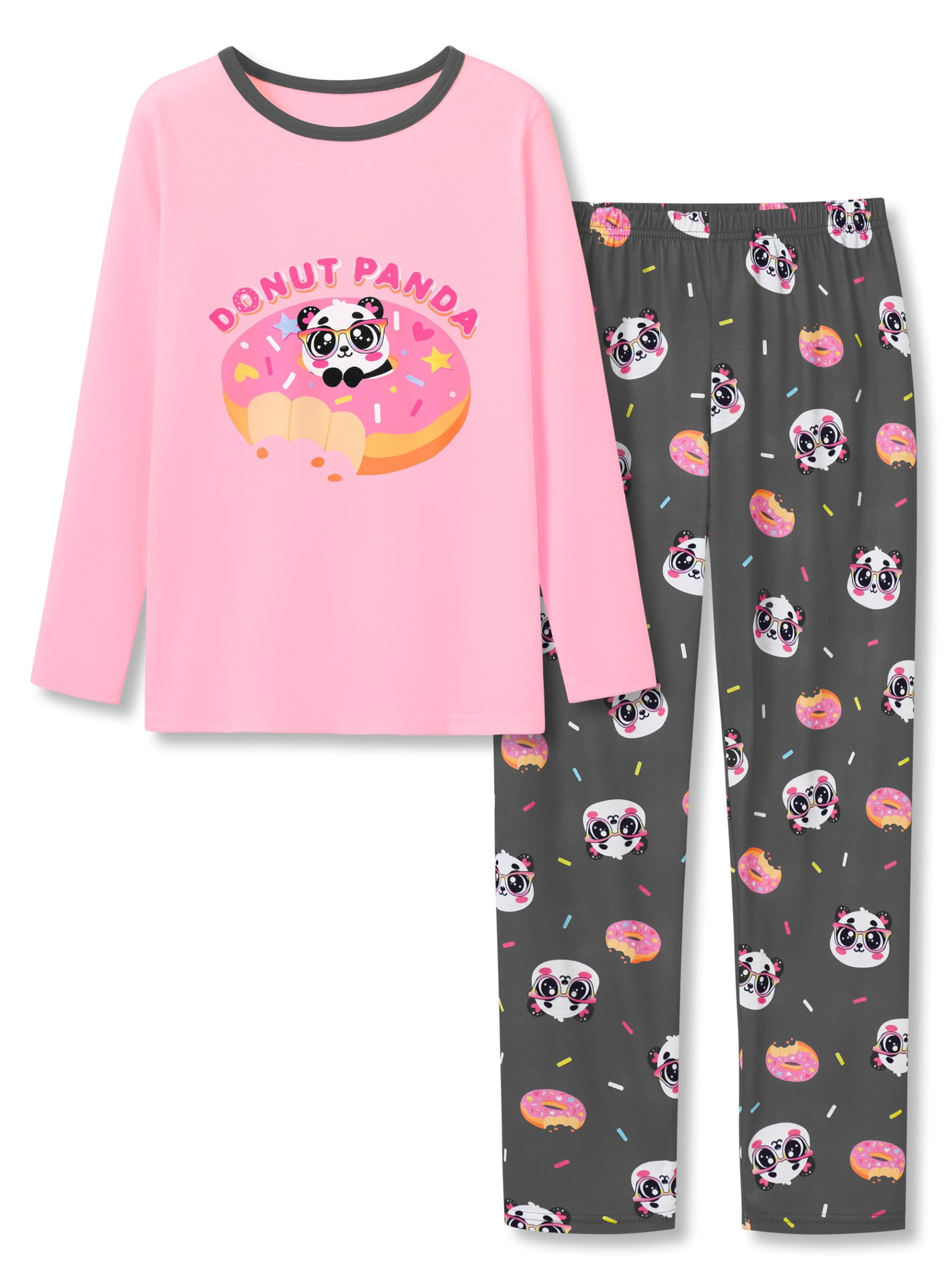 Topgal Lovely Teen Girls Pink Gray Donut Panda Pajamas Long Sleeve Pant ...