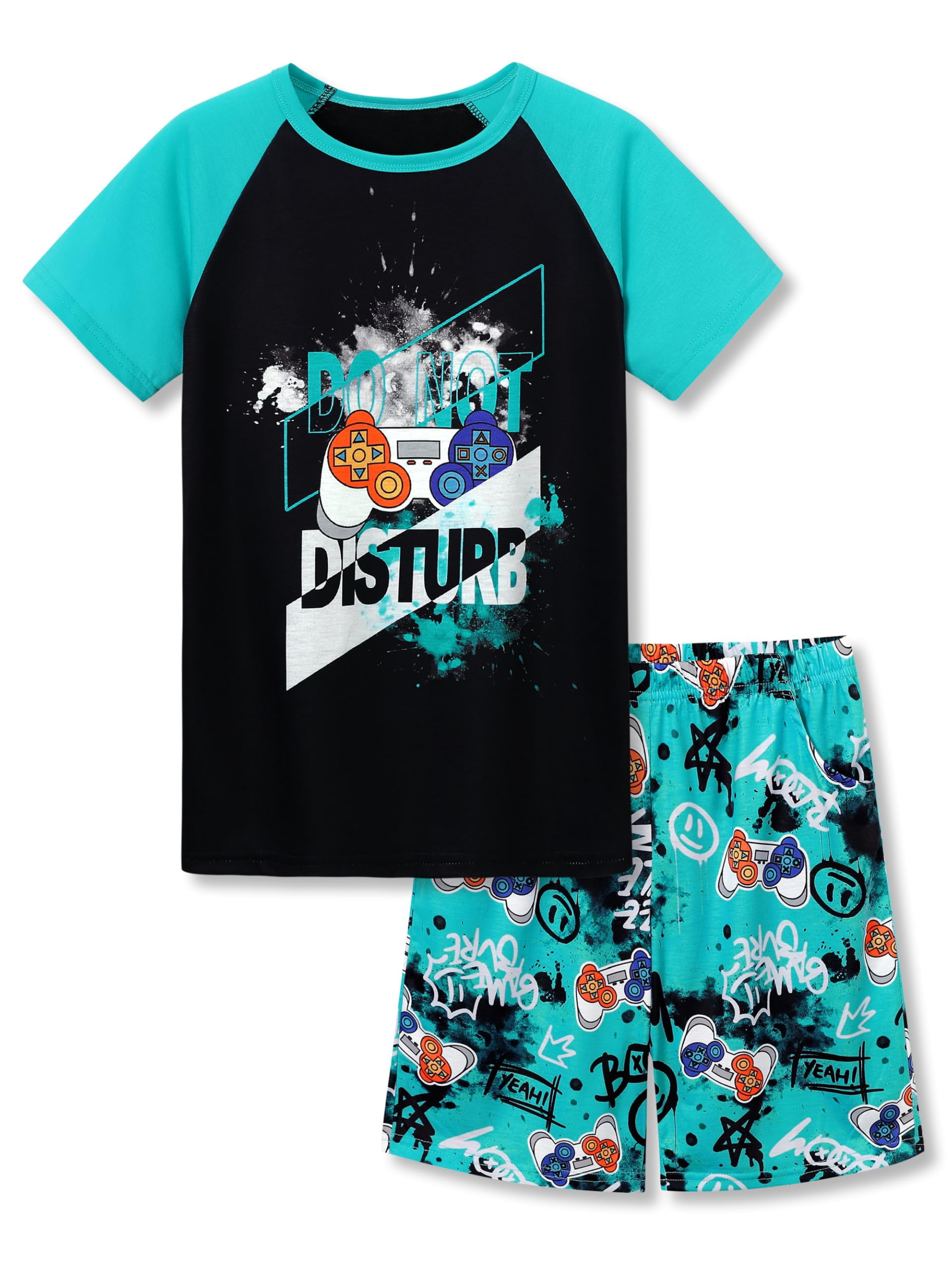 Topgal Pajamas for Boys 2-Piece Top Shorts Loungewear Trendy Blue Gamer ...