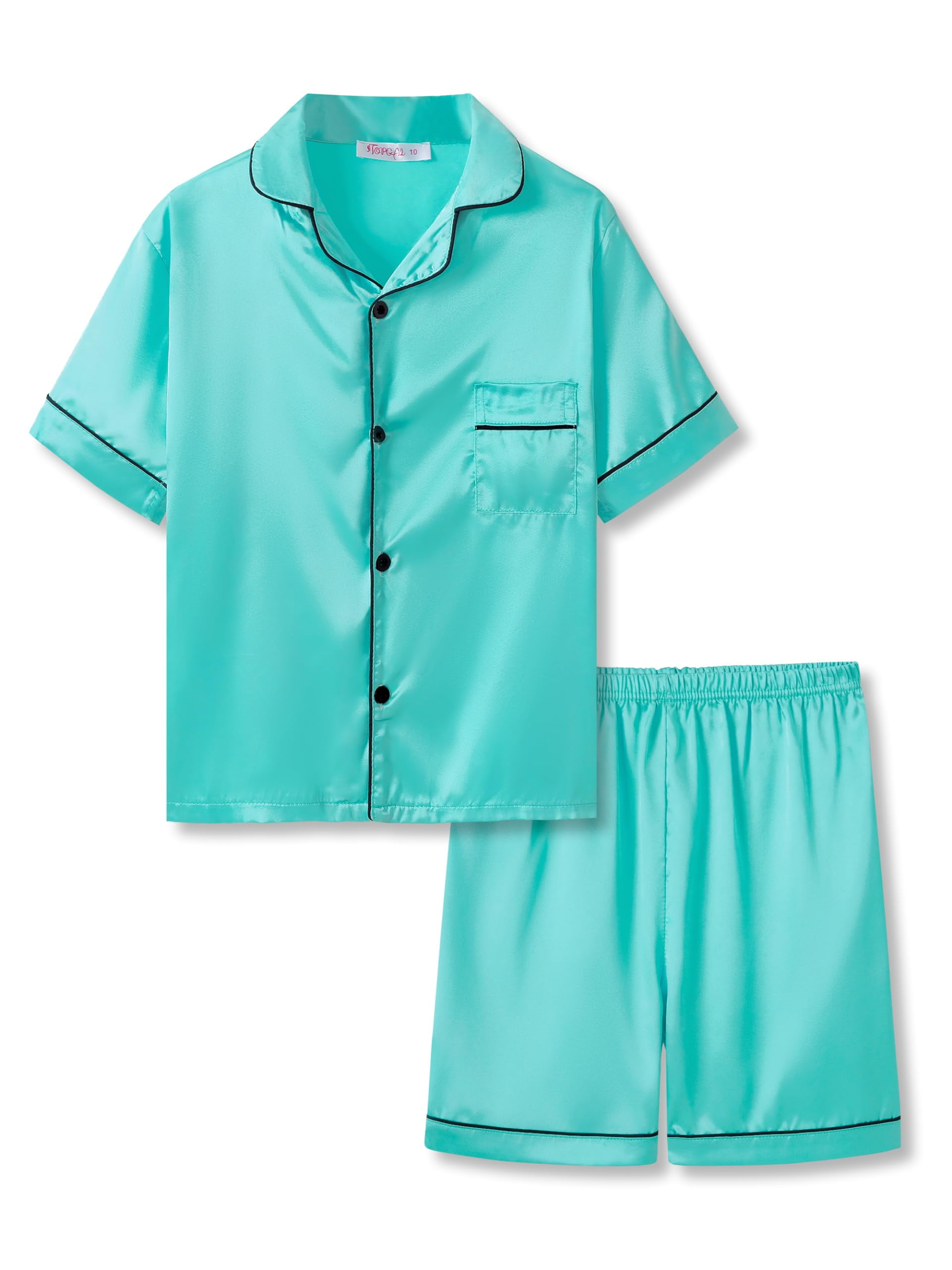 Topgal Satin Pajamas for Teen Girls Aqua Blue Summer Silky Short ...