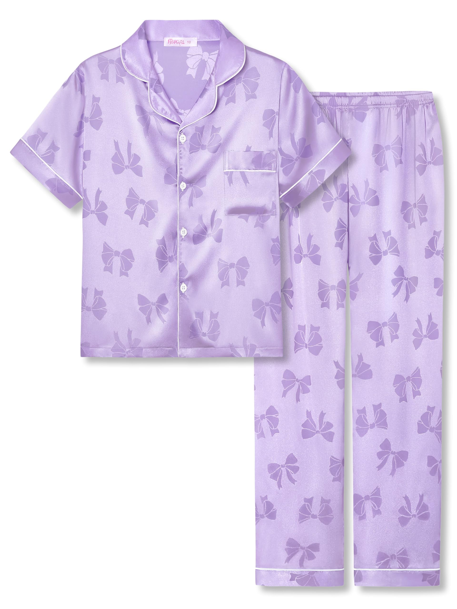 Topgal Satin Silky Button-Down Pajama for Girls 2Pcs Pjs Set Short ...