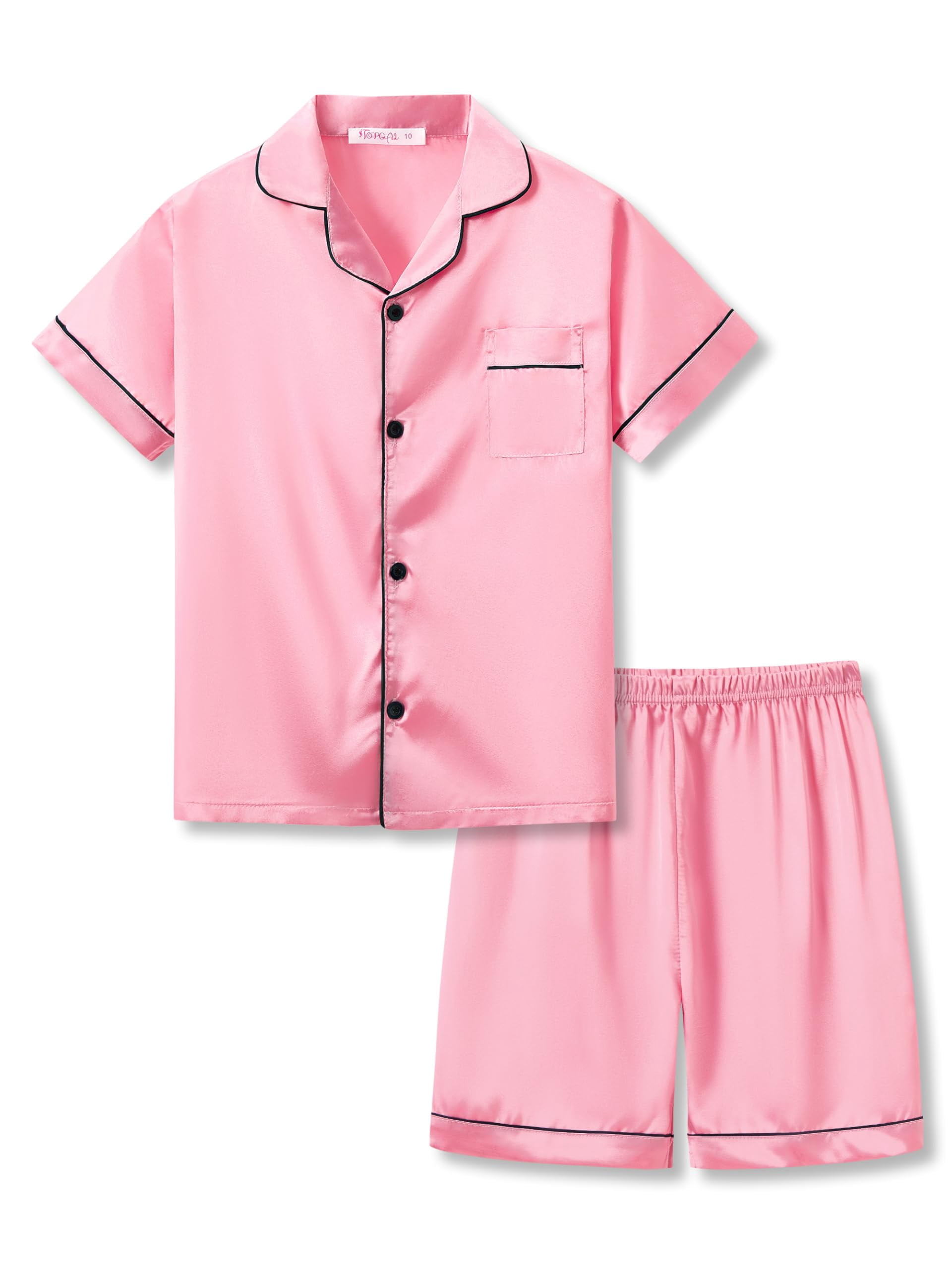 Topgal Silky Satin Pajamas for Big Kids Summer Little Girls Pink Short ...