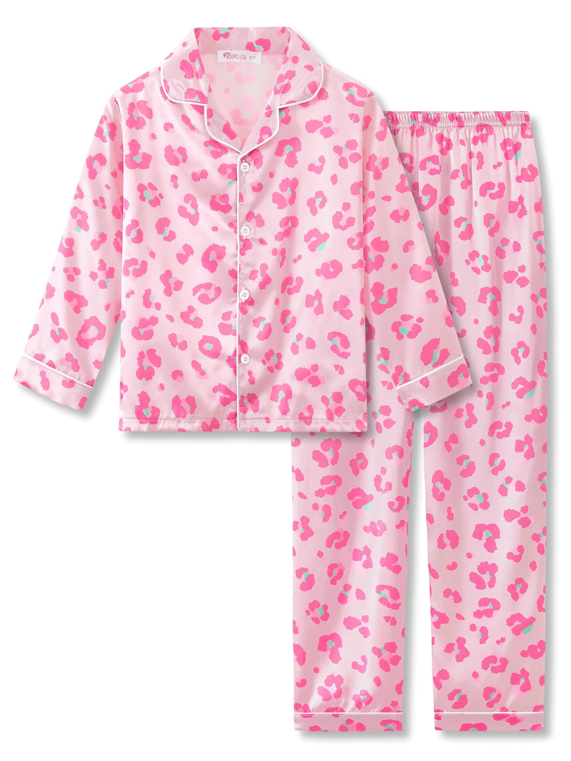 Topgal Silky Satin Pajamas for Big/Teen Girls Beige & Pink Leopard 2 PC ...