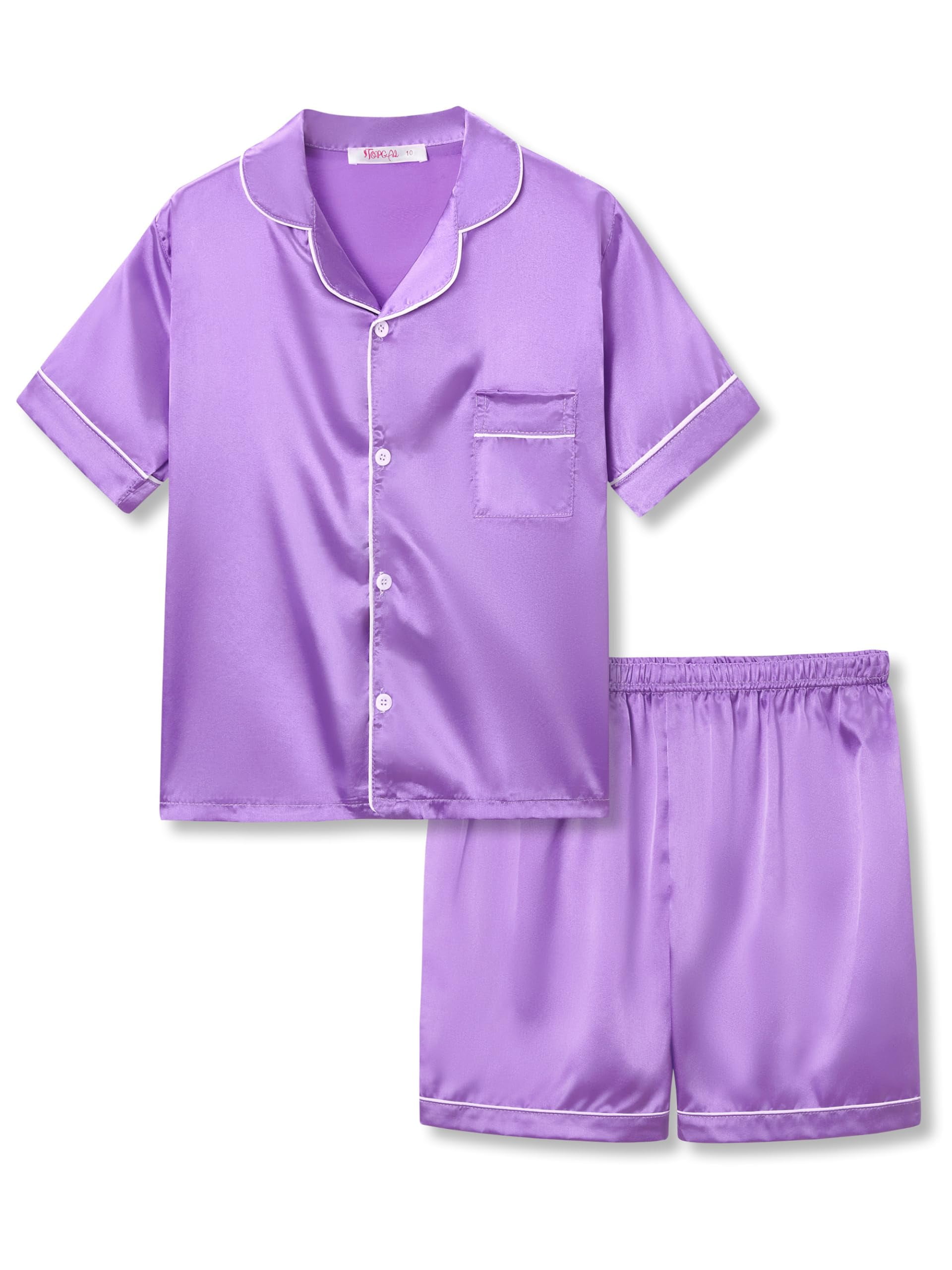 Topgal Soft Satin Pajamas Set for Tween Girls Button-Down Nightwear ...