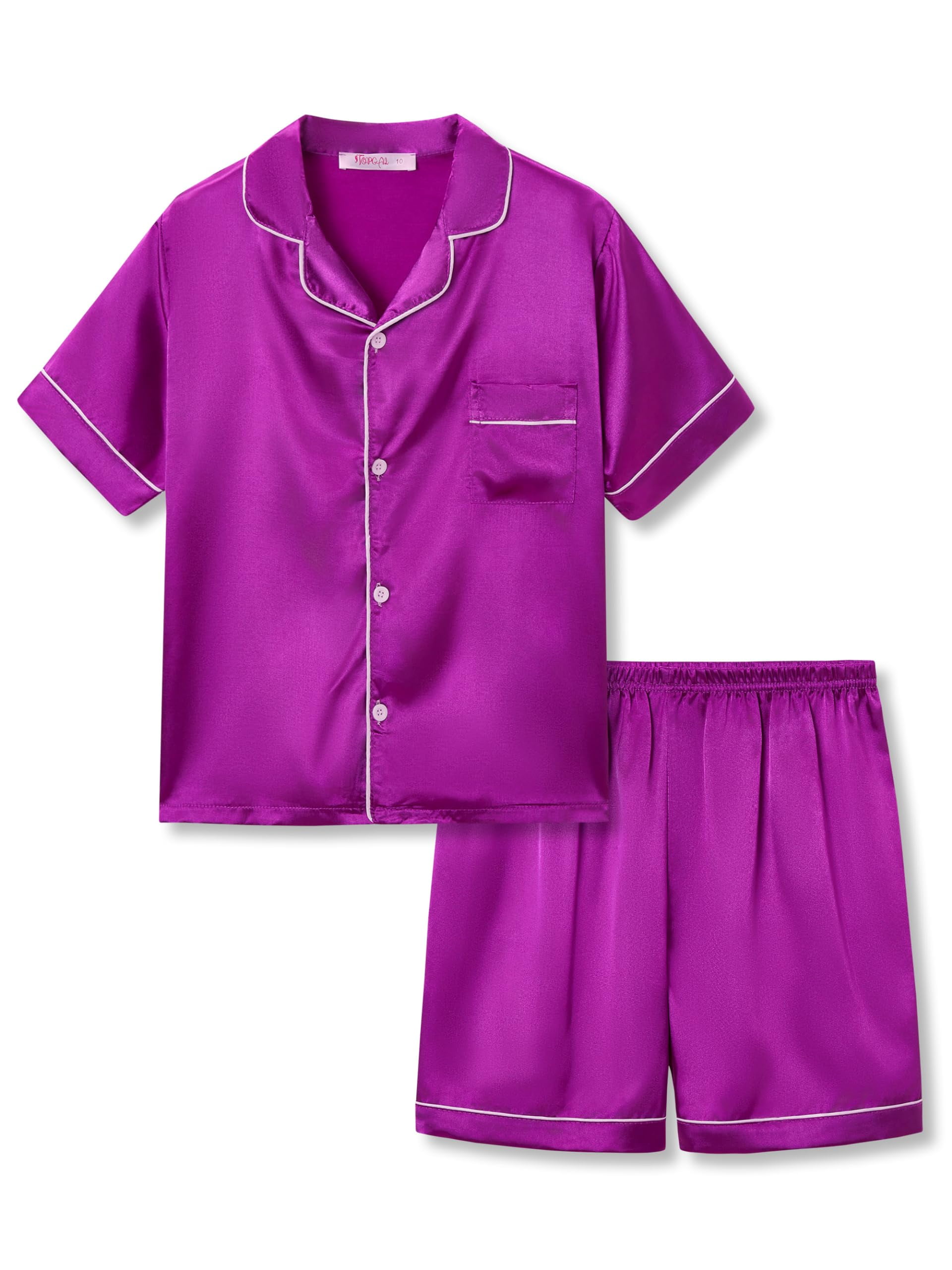 Topgal Summer Girls Pajamas Dark Magenta Soft Sleepwear Silky Satin PJ ...