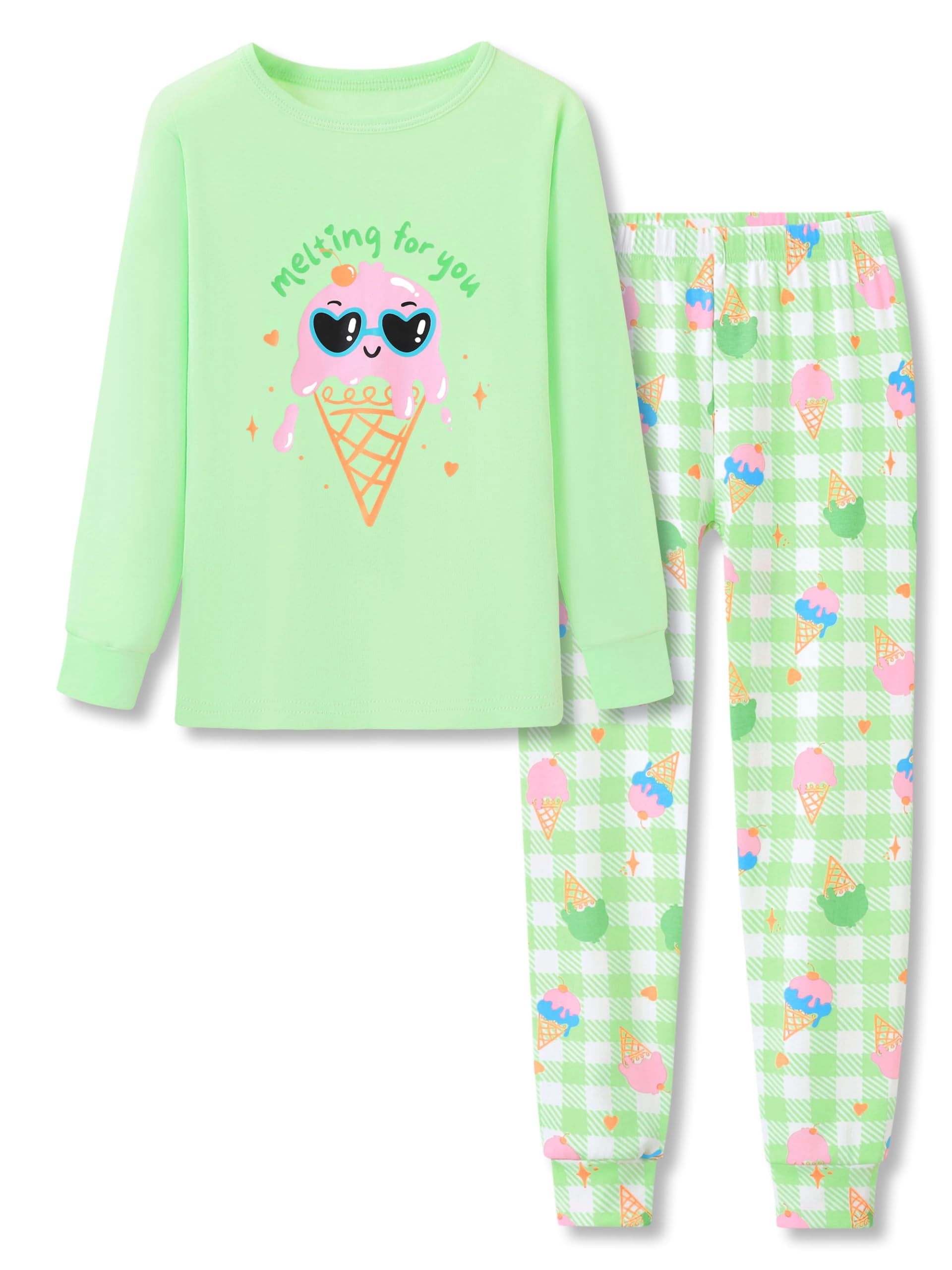 Topgal Sweet Ice-cream Pajamas for Girls Kids Cotton Green Long-Sleeve ...