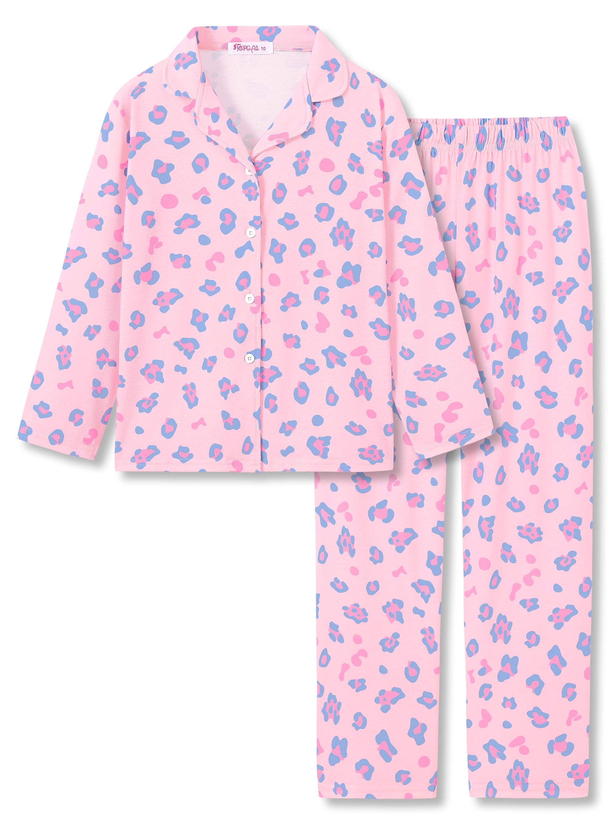 Topgal Trendy Little & Big Girls Pajamas - Comfy Pink & Blue Leopard ...
