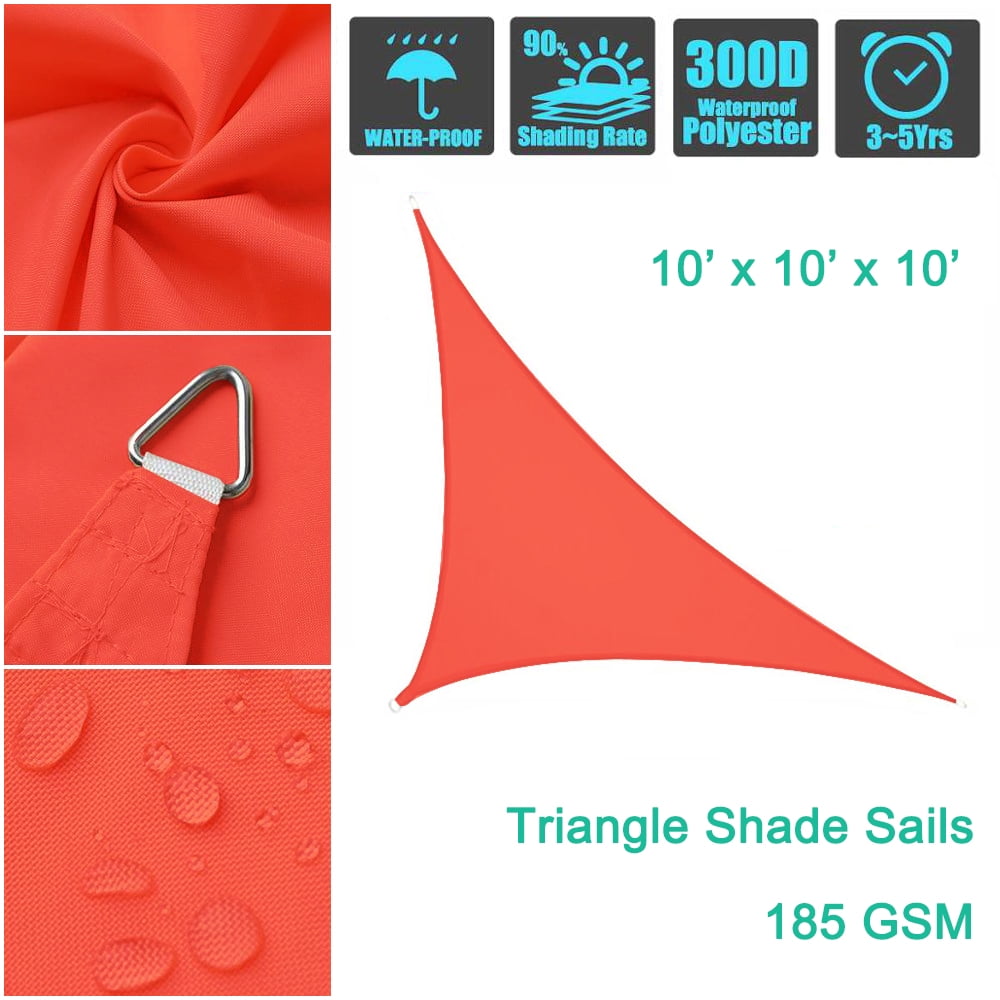 Tophomer 10' x 10' x 10' Triangle Sun Shade Sail Patio Beach Canopy ...