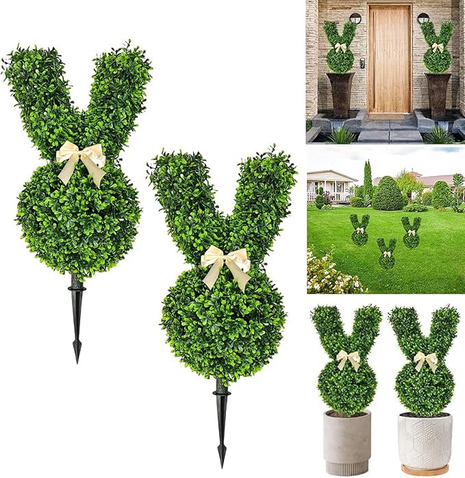 Topiary Bunny, 2 Pcs Bunny Topiary Outdoor, Green Artificial Bunny-Shaped Topiary Tree Pot Fake ...