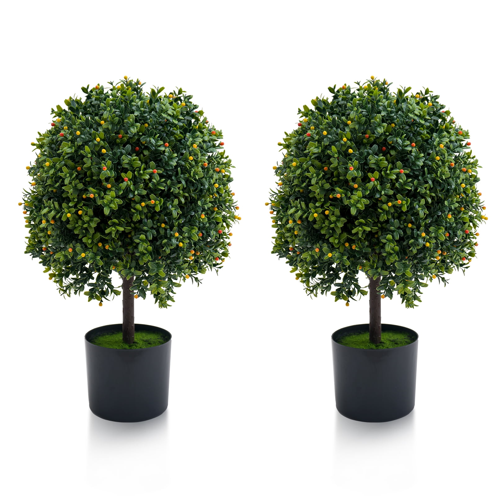 Topiary Trees Artificial Outdoor Set of 2, 20 Inch Boxwood Ball Trees ...