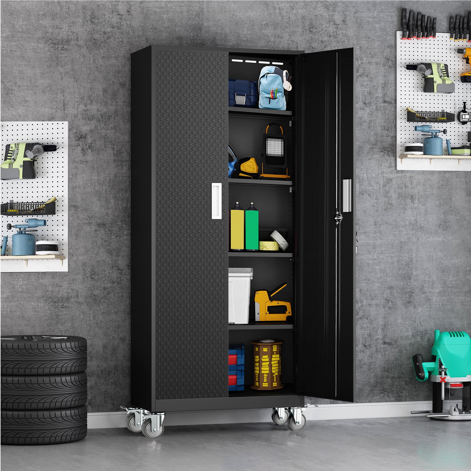 Topkey Heavy-Duty Steel Garage Storage Cabinet - Locking Doors, 4 ...