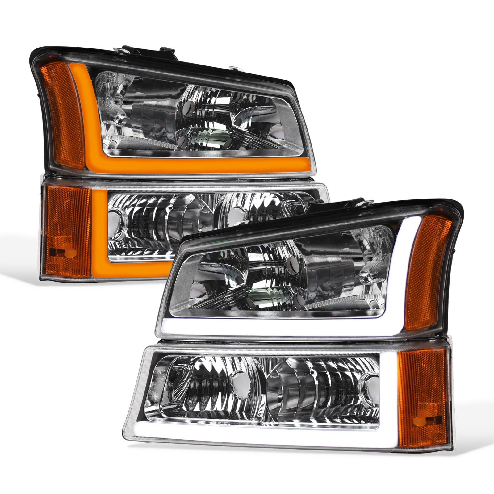 Topline For 03-07 Silverado Switchback Sequential LED Headlights+Bumper ...