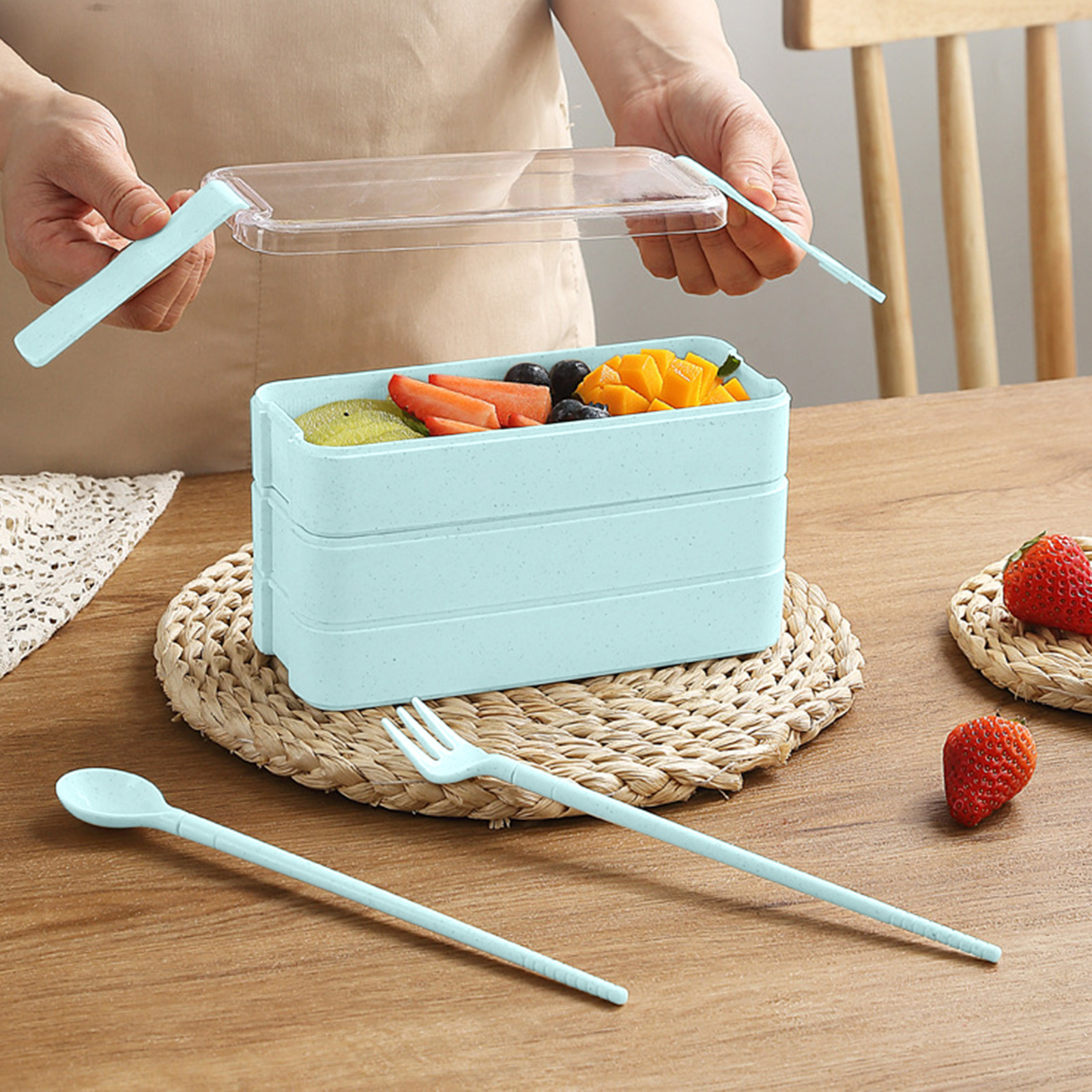 Topliu Stackable Bento Box with 3 Compartments,Leakproof Meal Prep ...