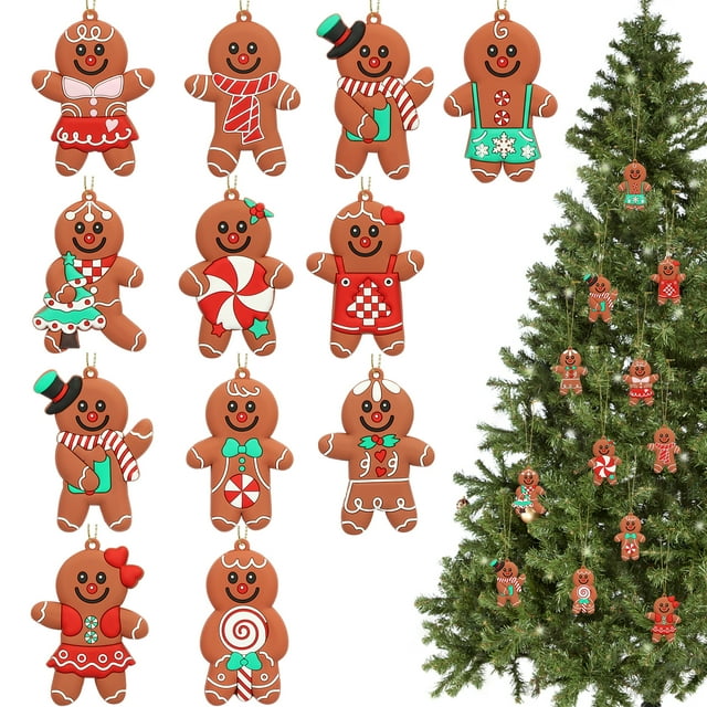 Toplive Christmas Gingerbread Man 12 Pack Gingerbread Ornaments for ...