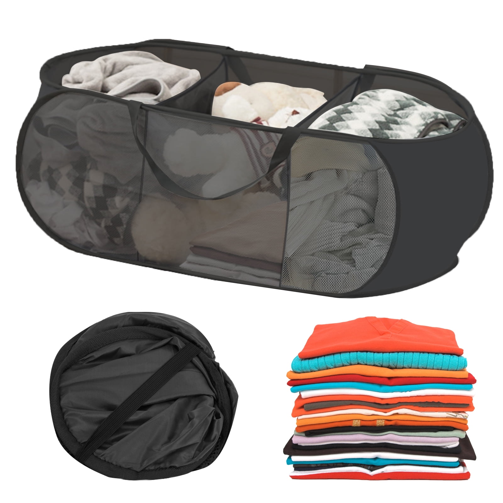 Toplive Laundry Hamper Mesh Laundry Basket, Pop Up Collapsible Clothes ...