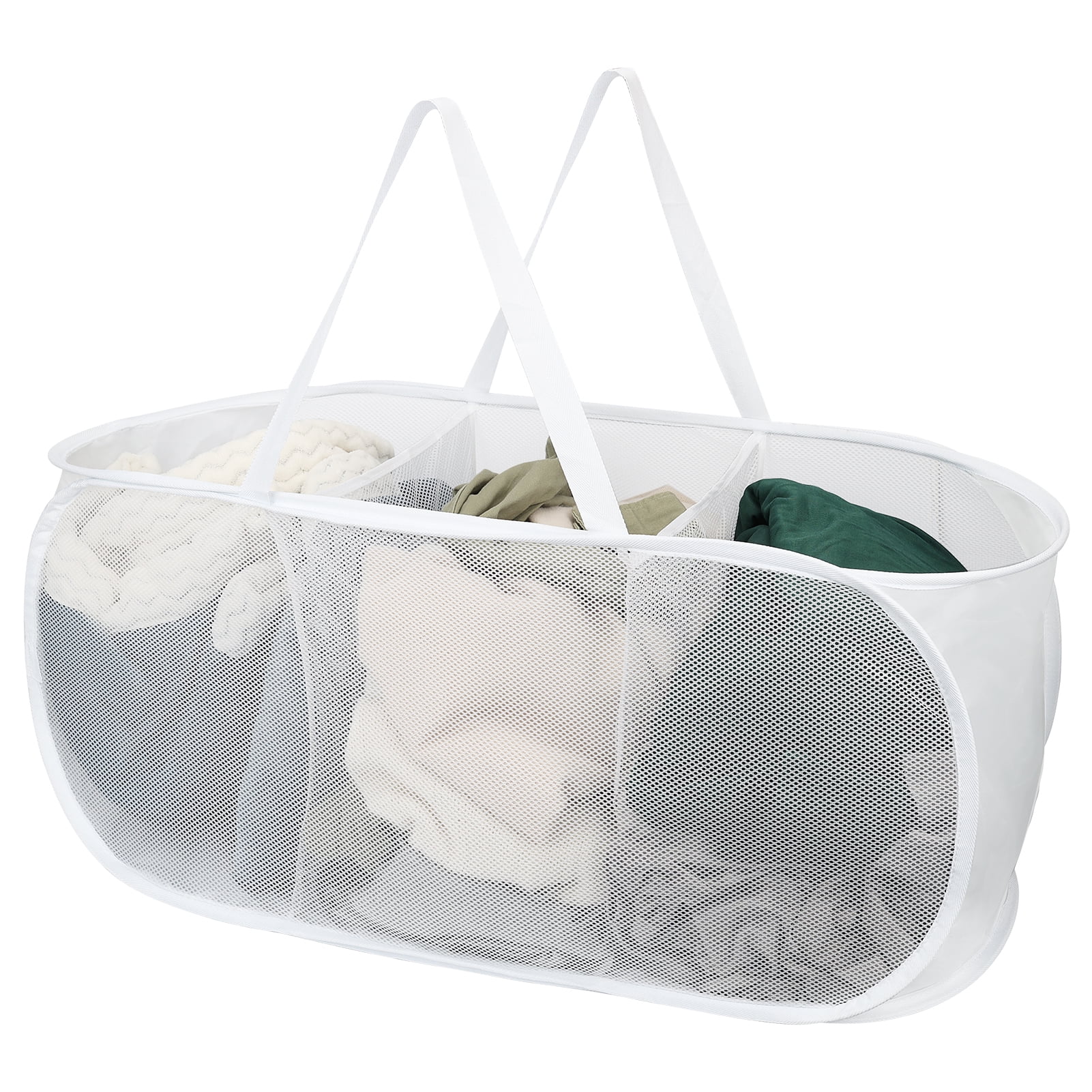 Toplive Collapsible Pop-Up 3 Compartment Laundry Hamper with Side ...
