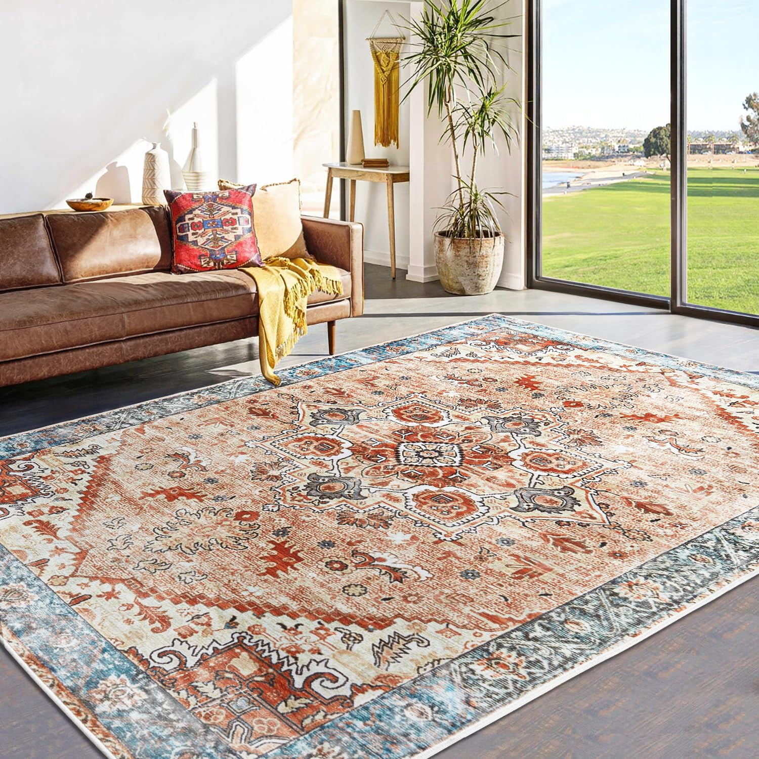 Topllen 8x10 Ultra-Thin Vintage Area Rug - Large Living Room Rug Soft ...