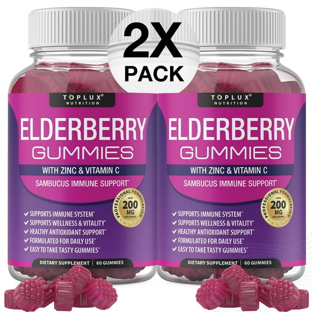 Toplux Elderberry Chewy Gummies for Adults with Vitamin C & Zinc ...