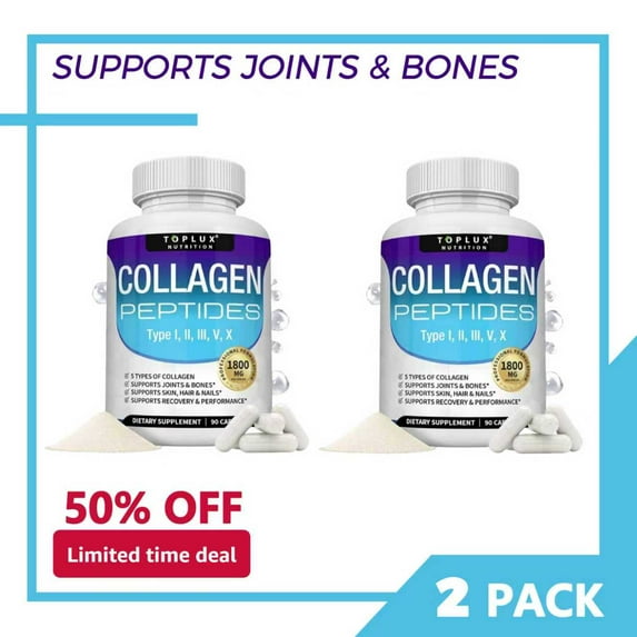 Toplux Multi Collagen Peptides Pills 1800 Mg Complex - Type I, II, III ...