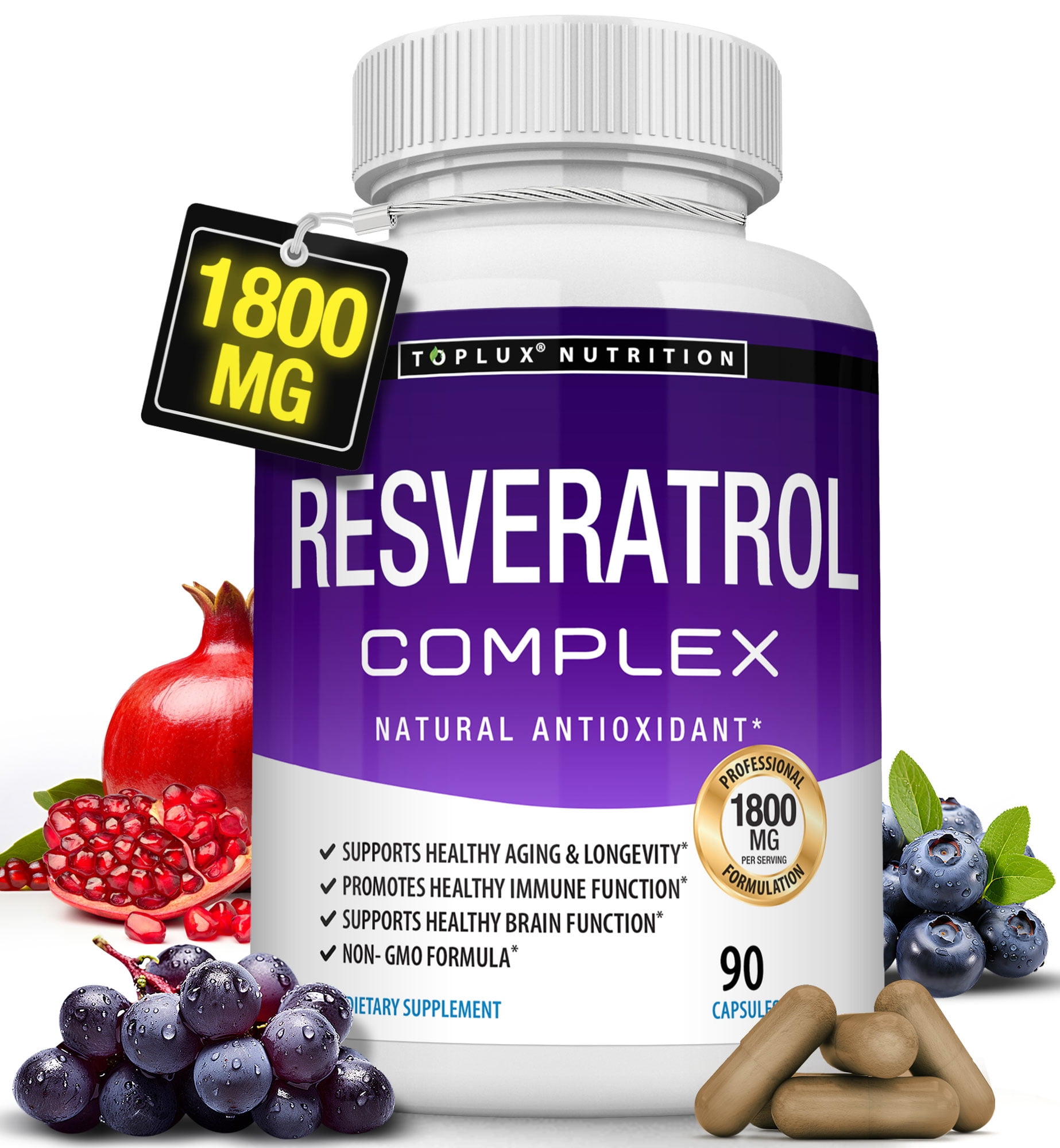 Toplux Resveratrol Supplement 1800mg Trans-Resveratrol for Antioxidant ...