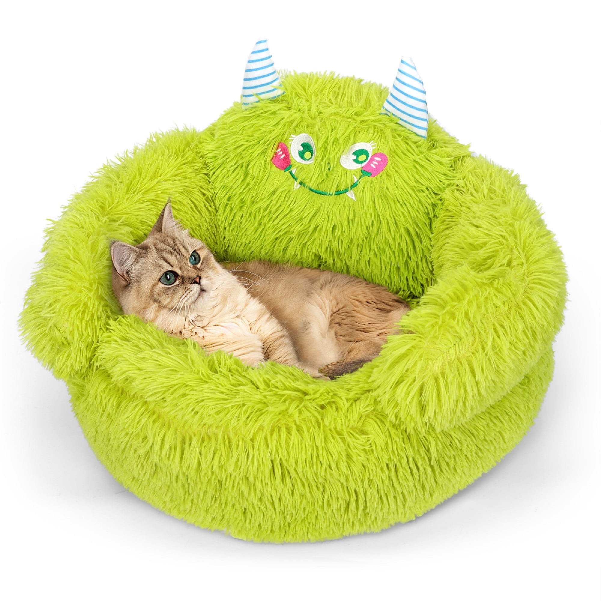 Topmart Plush Fur Calming Dog Bed,Anti-Anxiety Plush Round Pet Bed for ...