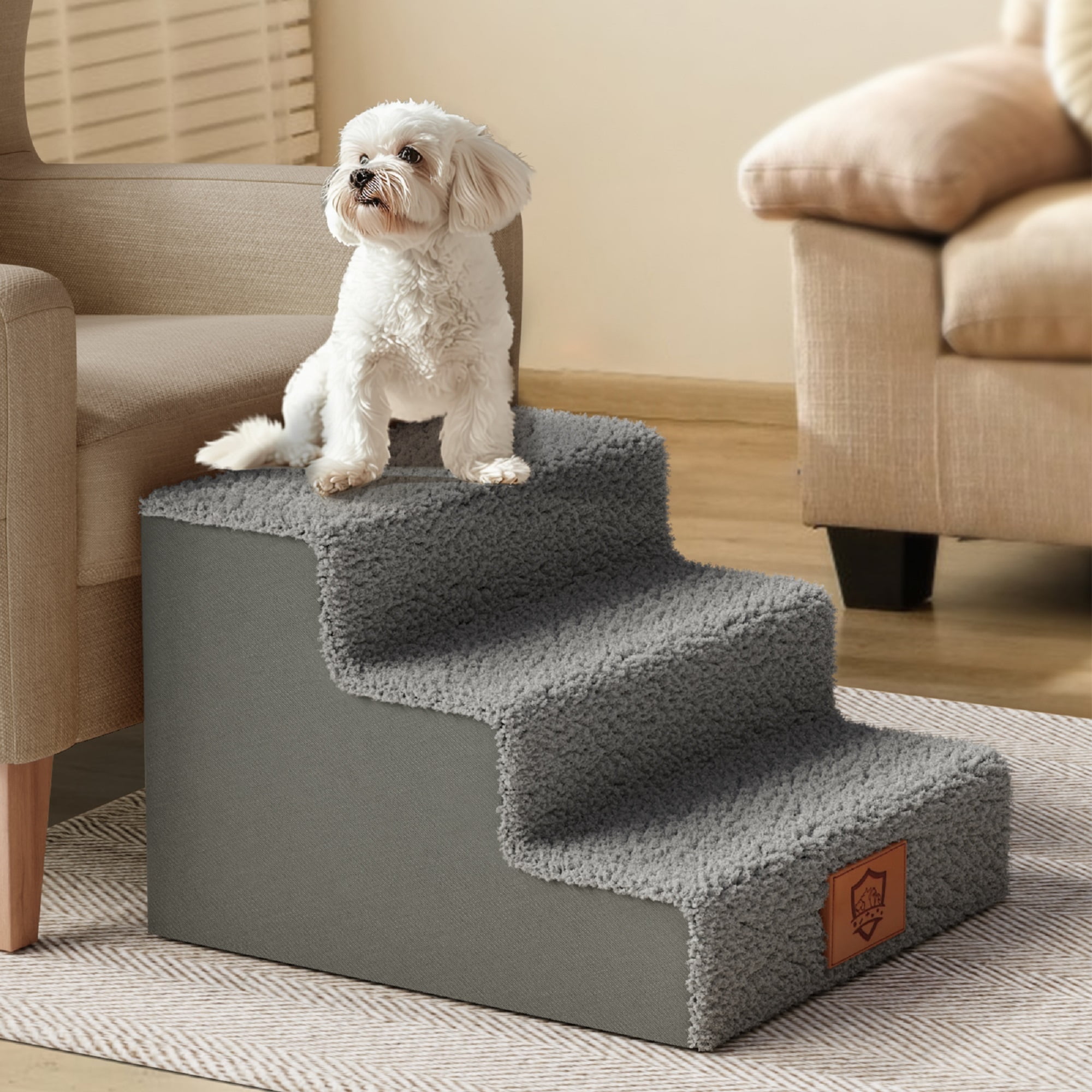 Topmart Widen 3 Step Dog Step for Small Dog,Non-Slip Plastic Dog Stair ...