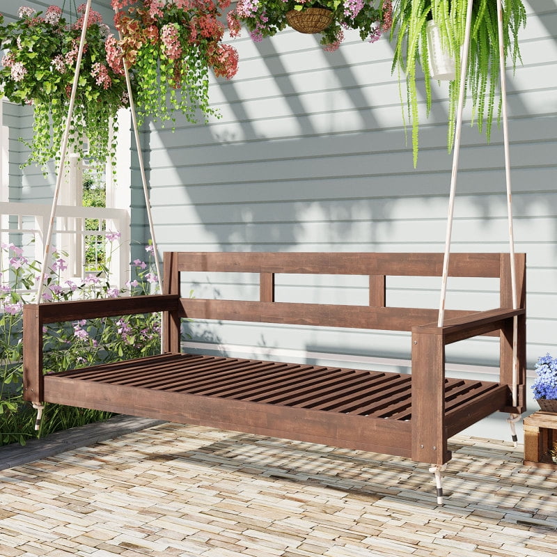 Topmax Patio Wooden Twin Size Porch Swing Daybed Frame Garden Swing ...