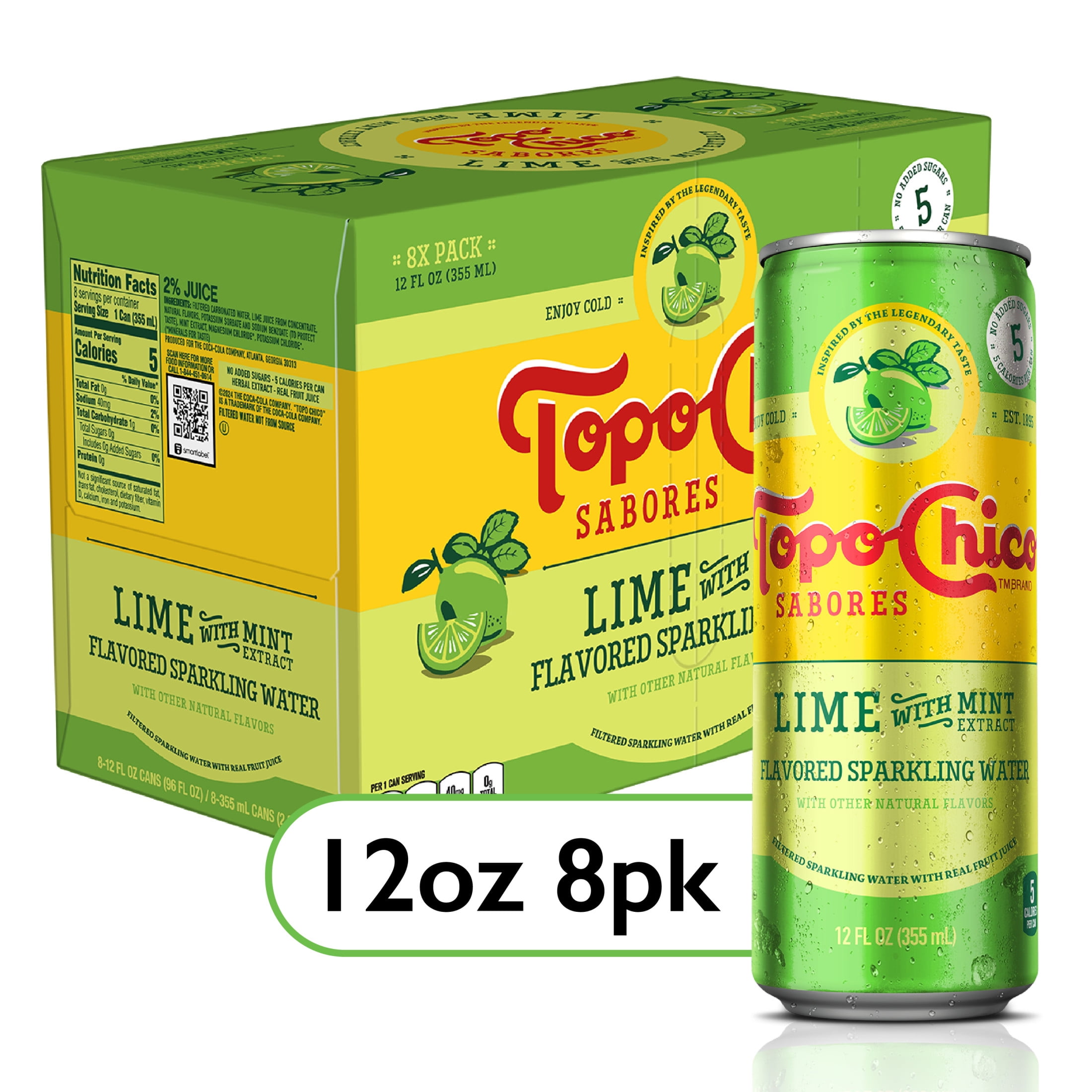 Topo Chico Sabores Sparkling Mineral Water, Lime Flavor with Mint Extract, 12 fl oz, Pack of 8 ...
