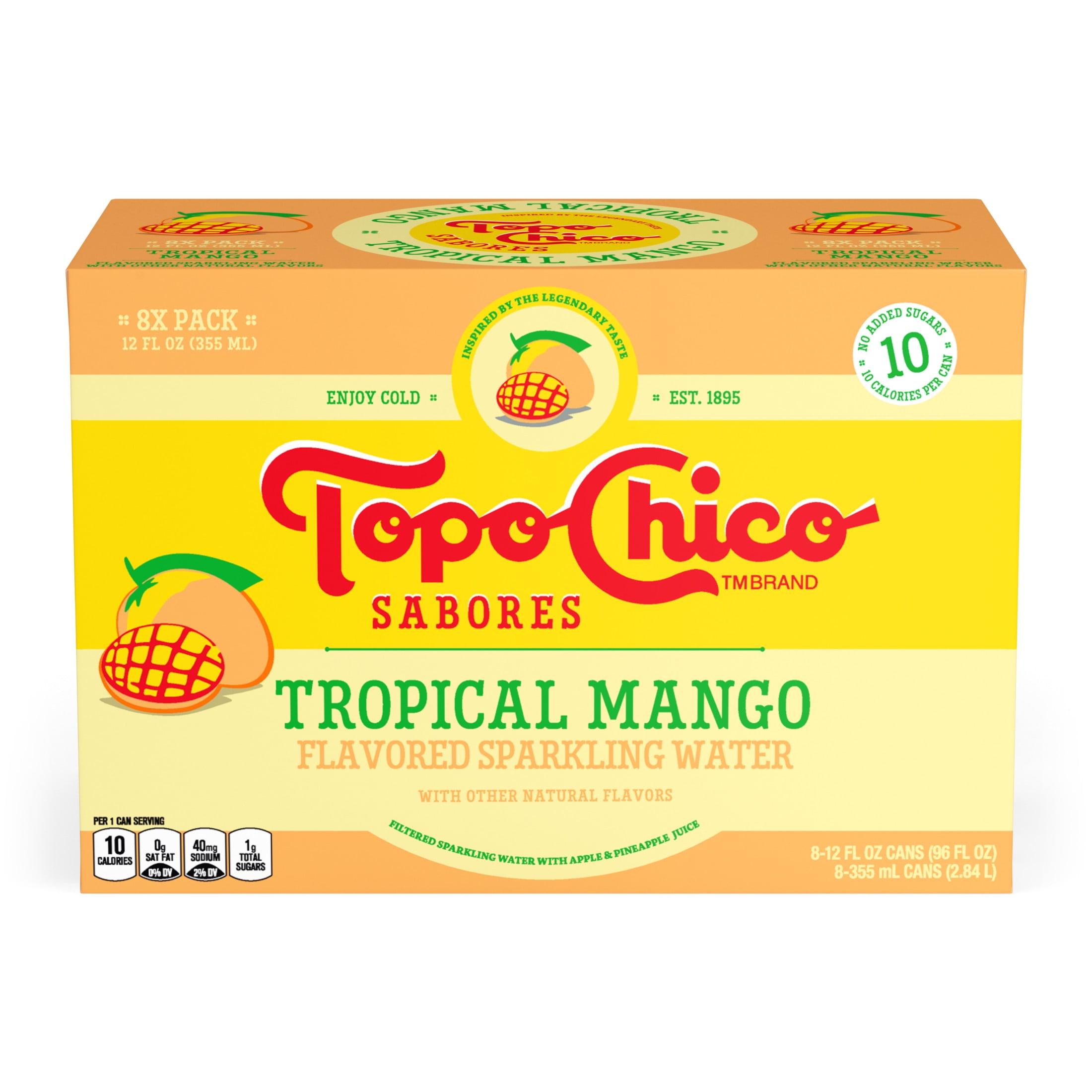 Topo Chico Sabores Tropical Mango Flavored Sparkling Water, 12 fl oz, 8 ...
