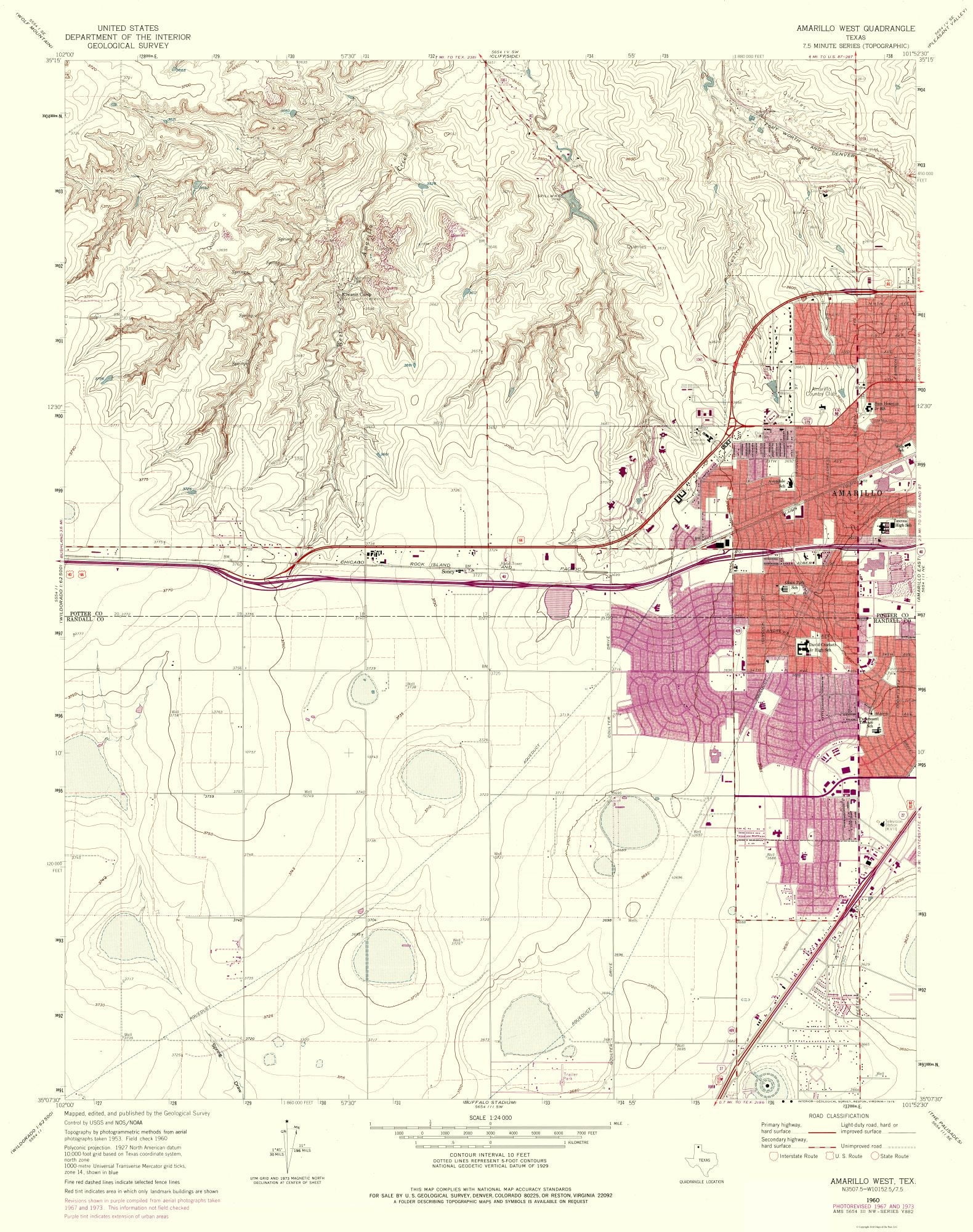 Topographical Map - Amarillo Texas West Quad - USGS 1960 - 23 x 29.11 ...