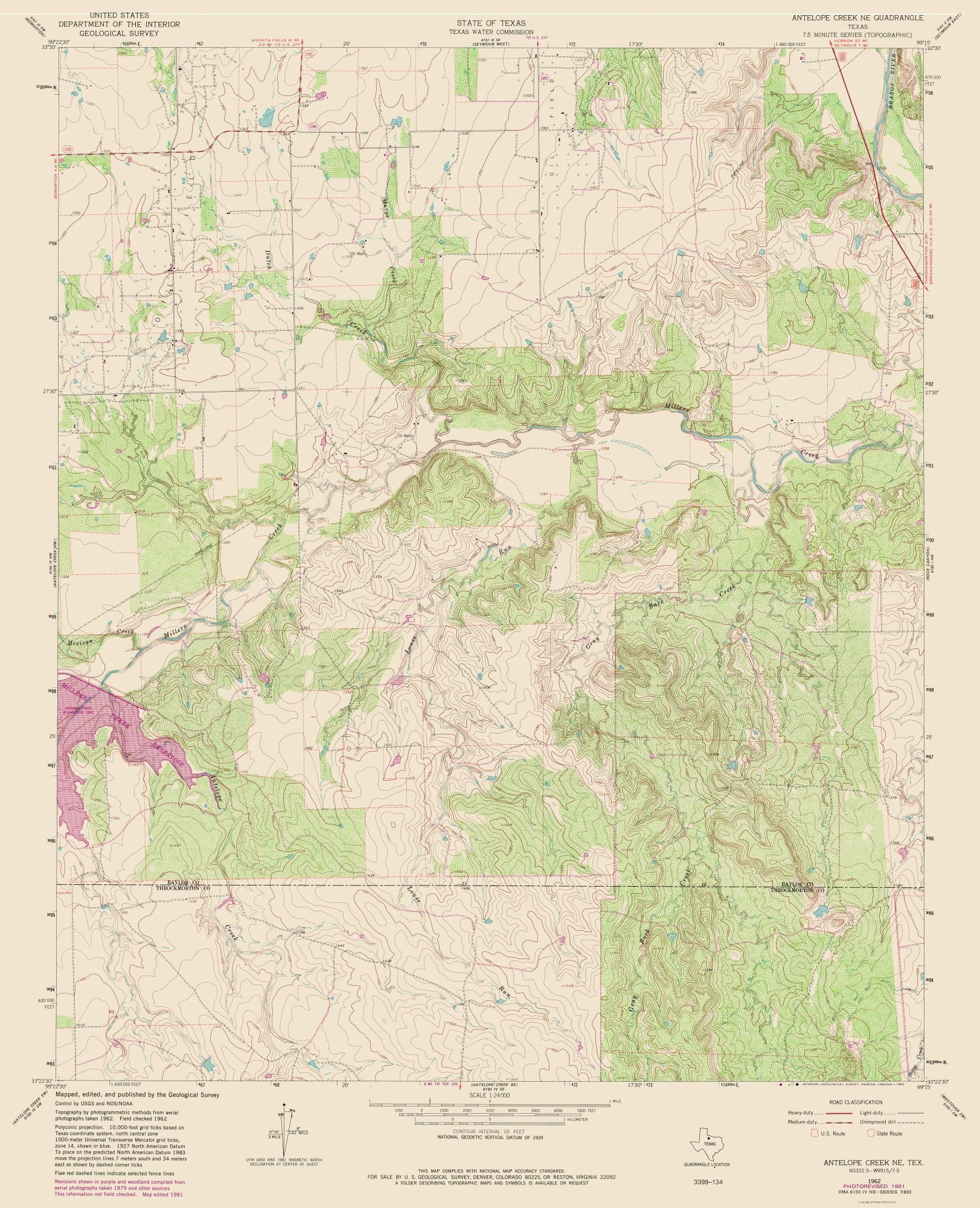 Topographical Map - Antelope Creek Texas North East Quad - USGS 1962 - 23 x 28.35 - Vintage Wall ...
