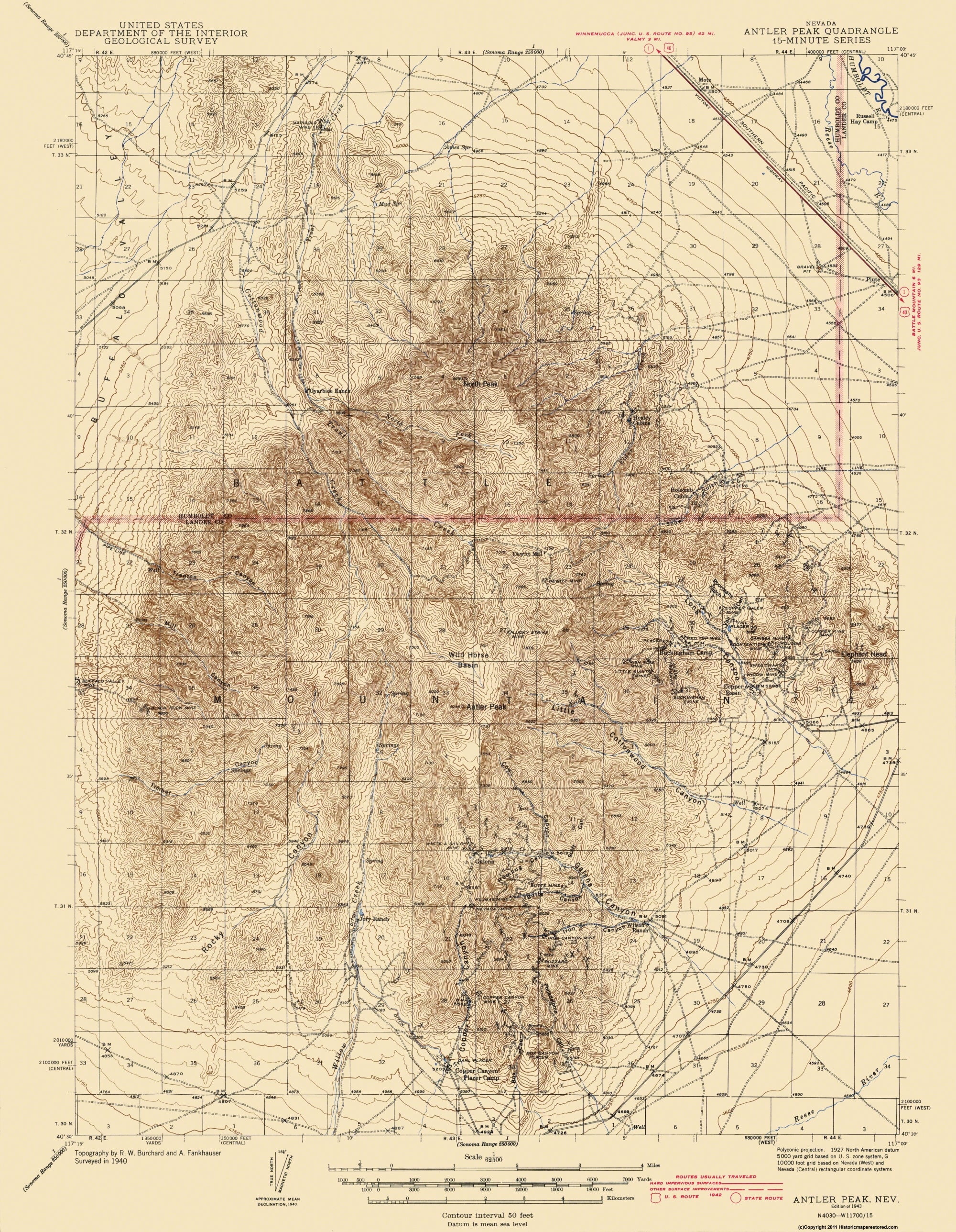 Topographical Map - Antler Nevada - USGS 1943 - 23 x 29.61 - Vintage ...
