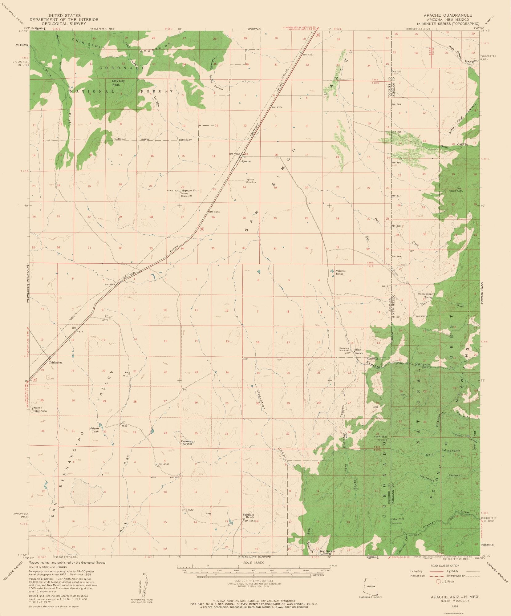 Topographical Map - Apache Arizona Quad - USGS 1958 - 23 x 27.73 ...