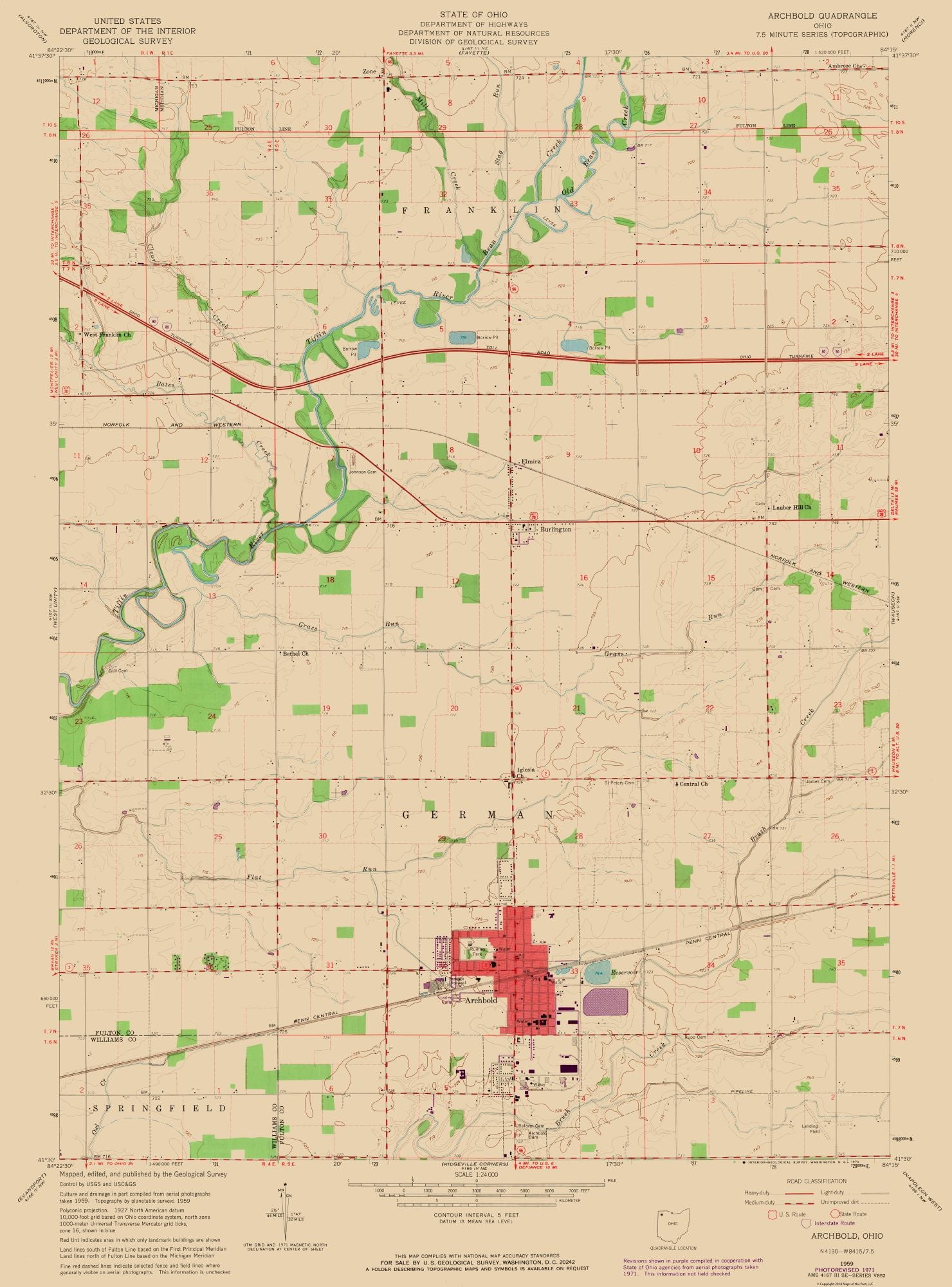 Topographical Map - Archbold Ohio Quad - USGS 1959 - 23 x 31.09 ...