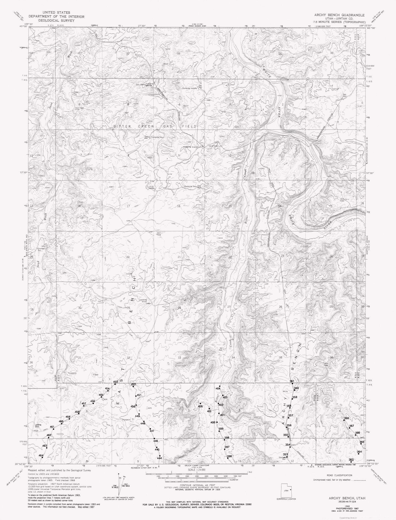 Topographical Map - Archy Bench Utah Quad - USGS 1968 - 23 x 30.24 ...