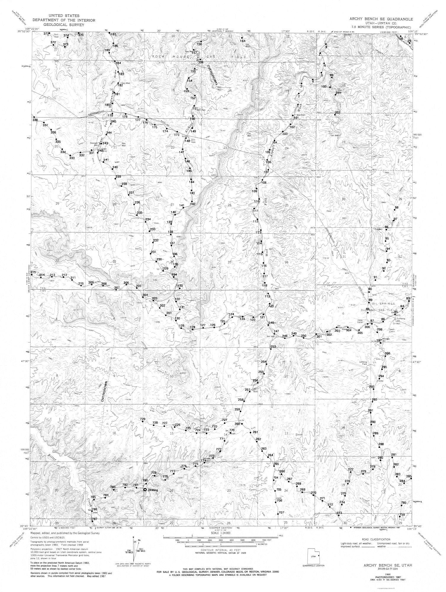 Topographical Map - Archy Bench Utah South EastQuad - USGS 1968 - 23 x ...